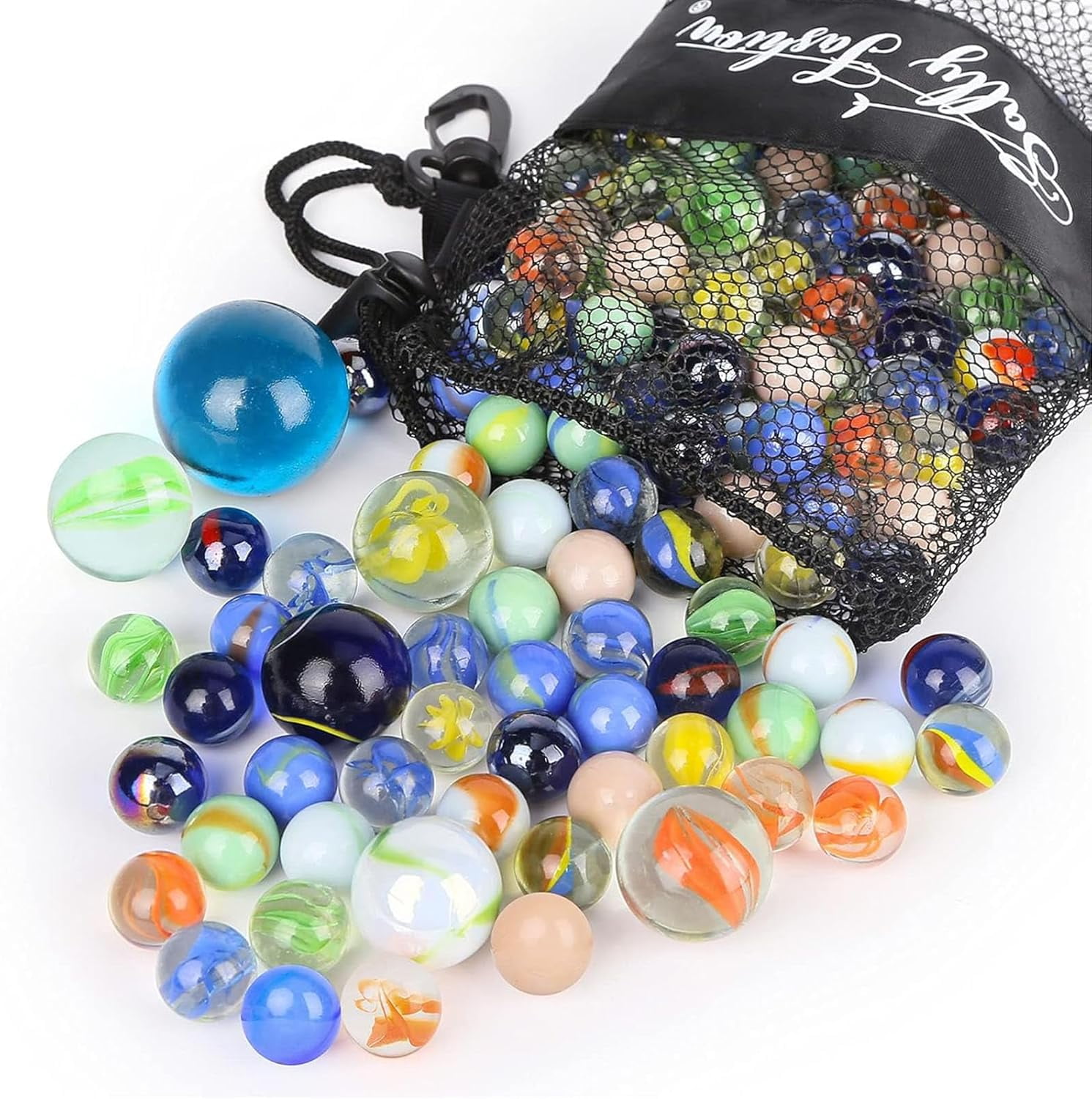 66PCS Glass Marbles for Kids, 3 Sizes Assorted Size Colored Bulk ...