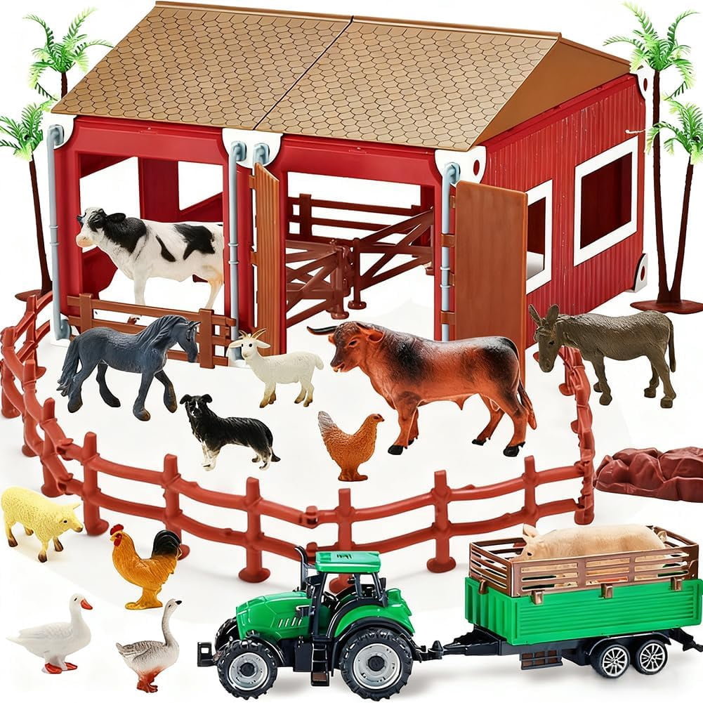 66Pcs Mini Farm Barn Playset, Plastic Farm Animal Figurines with Fence ...