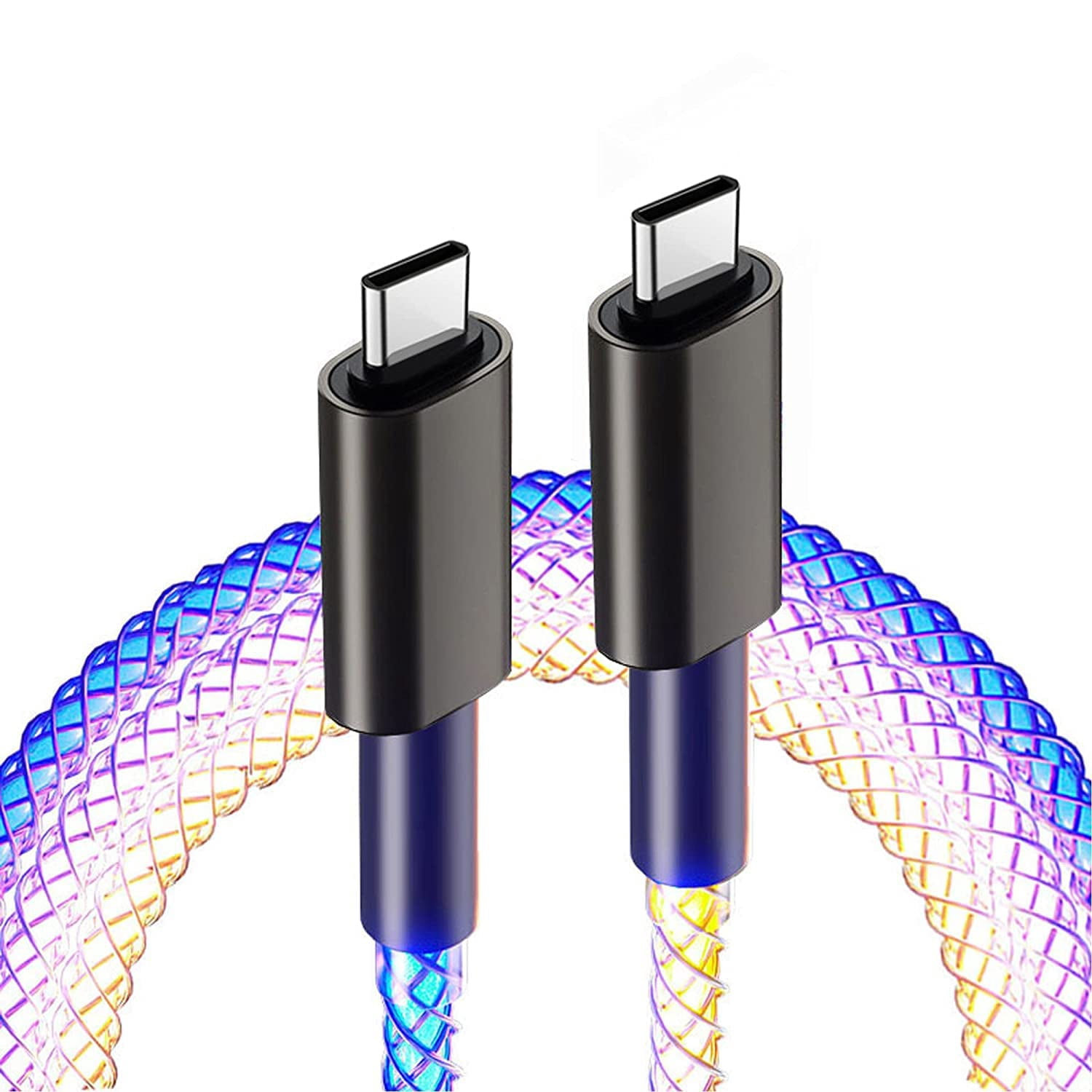 66W LED Glowing Charging Cable 3Ft, RGB Light Gradual Lighting USB C to ...