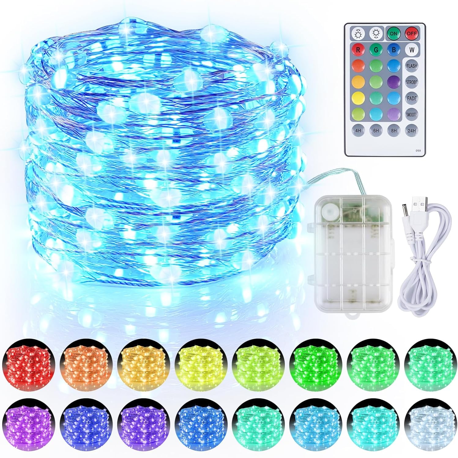 66ft 200LED Rope Light Outdoor String Lights, 24 Colors+Warm White ...