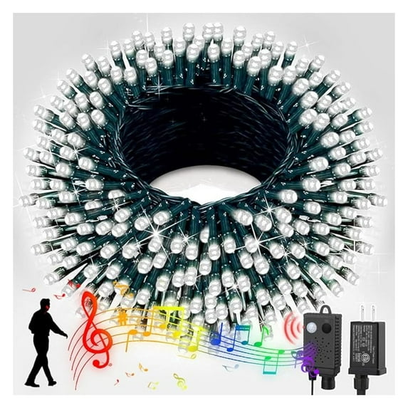 66ft Christmas String Lights with Music, 200 LED Starry Lights Plug-in ...