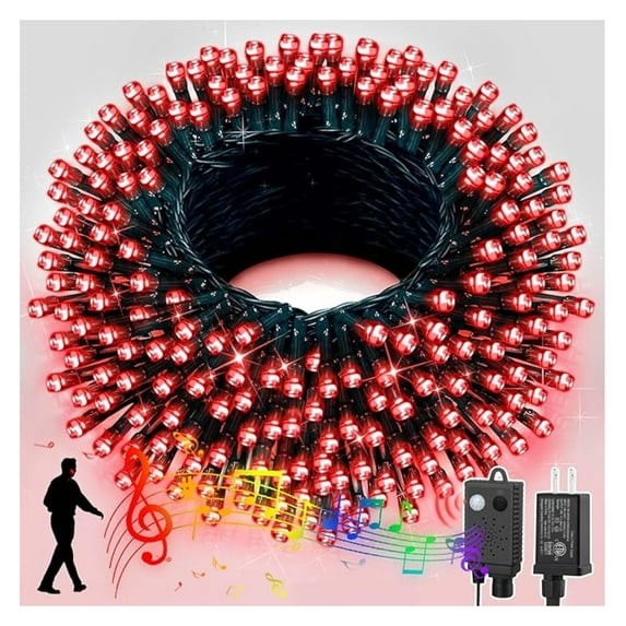 66ft Christmas String Lights with Music & Sensor, 200 LED Red Xmas ...