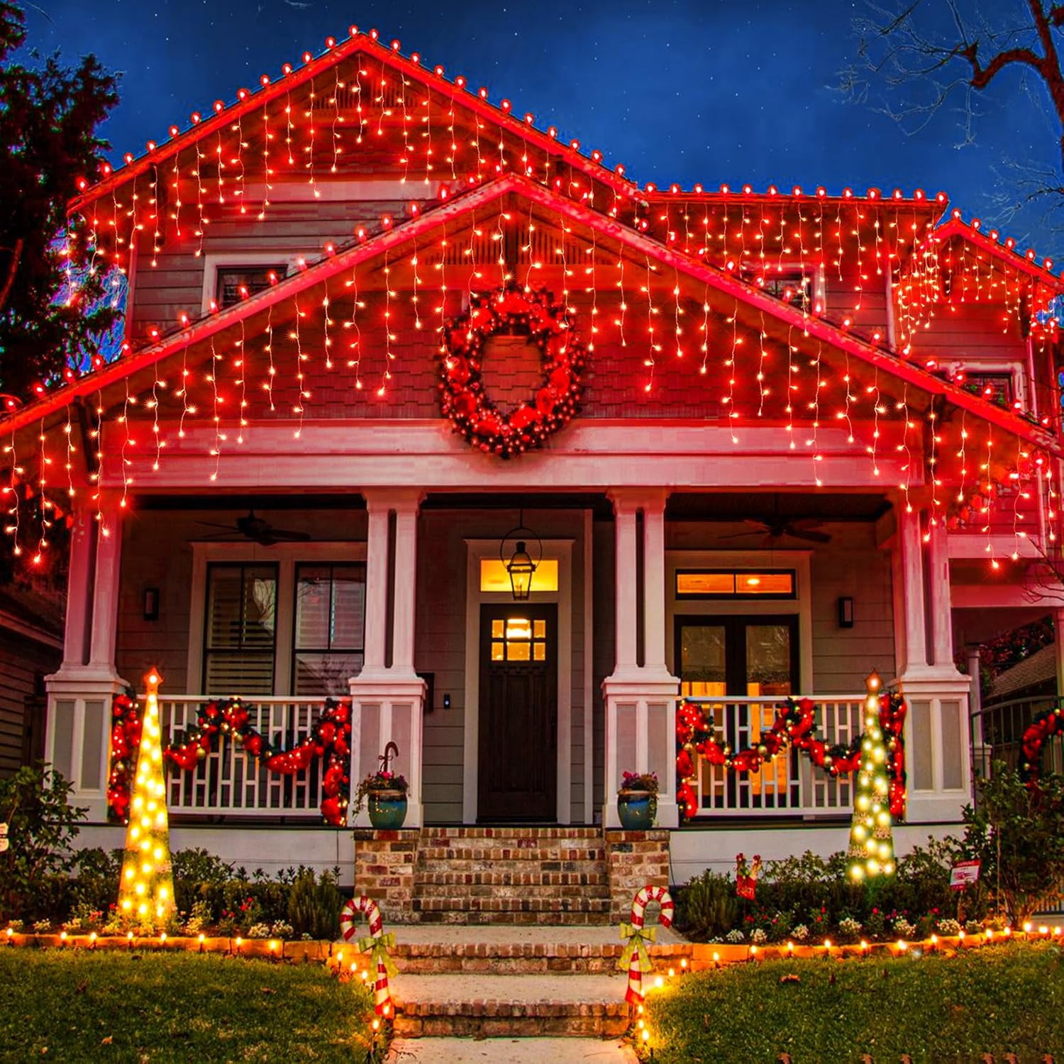66ft Icicle Lights for Outside, Red Christmas Lights Outdoor Waterproof ...