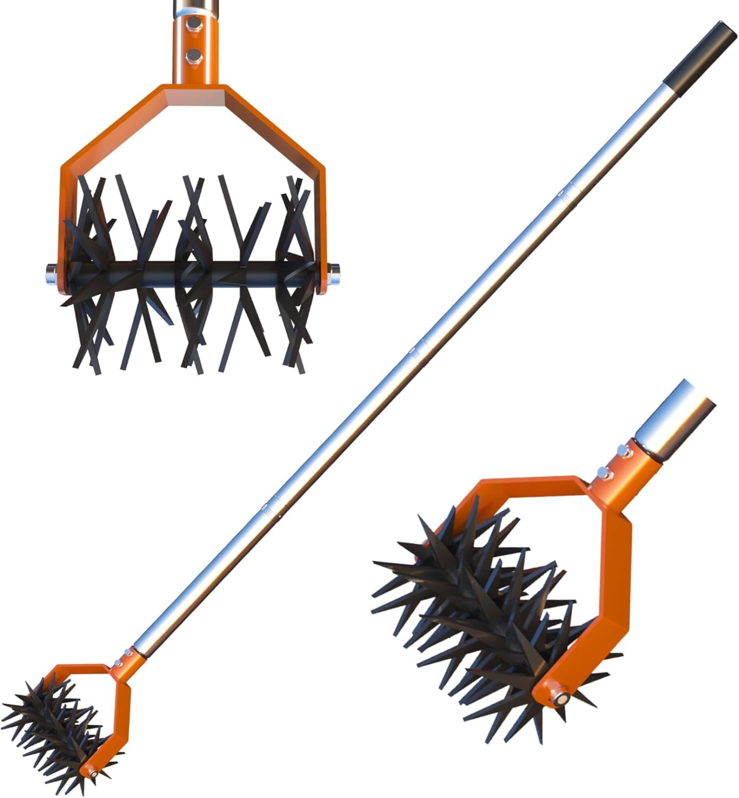 66in Garden Cultivator with Spring Steel Tines and Adjustable Stainless ...