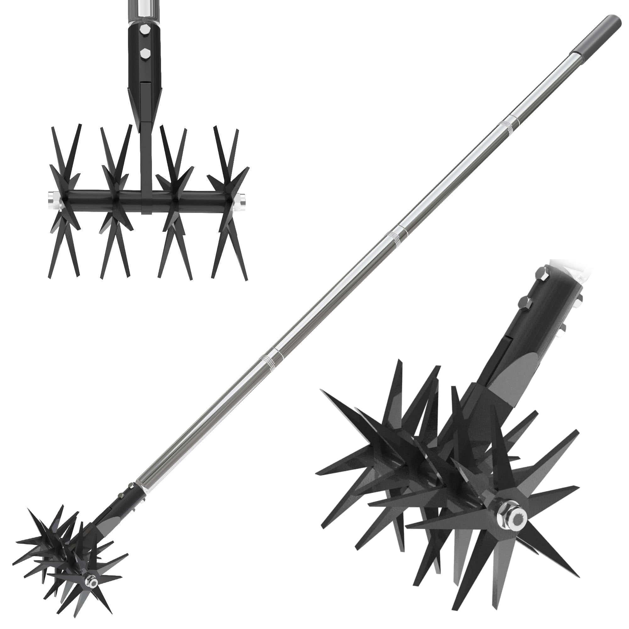 66in Rotary Cultivator Adjustable Stainless Steel Handle Manual Garden ...