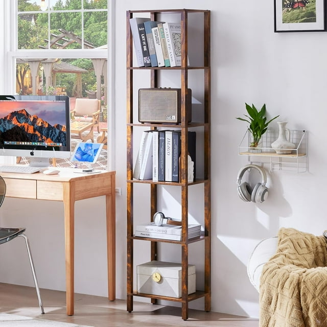 66in Tall Bookshelf 6-Tier Small Narrow Bookcase, Skinny Book Shelf for ...