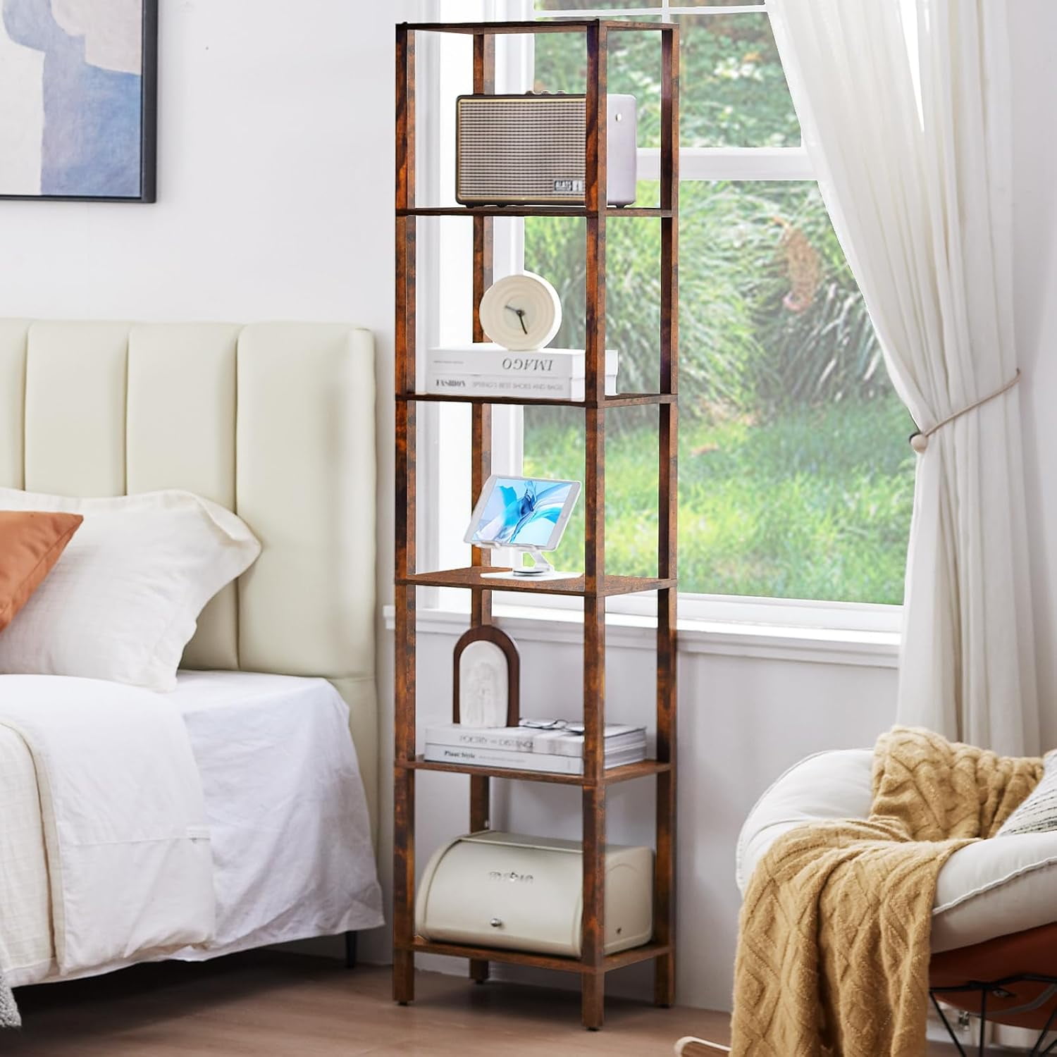 66in Tall Bookshelf 6-Tier Small Narrow Bookcase, Skinny Book Shelf for ...