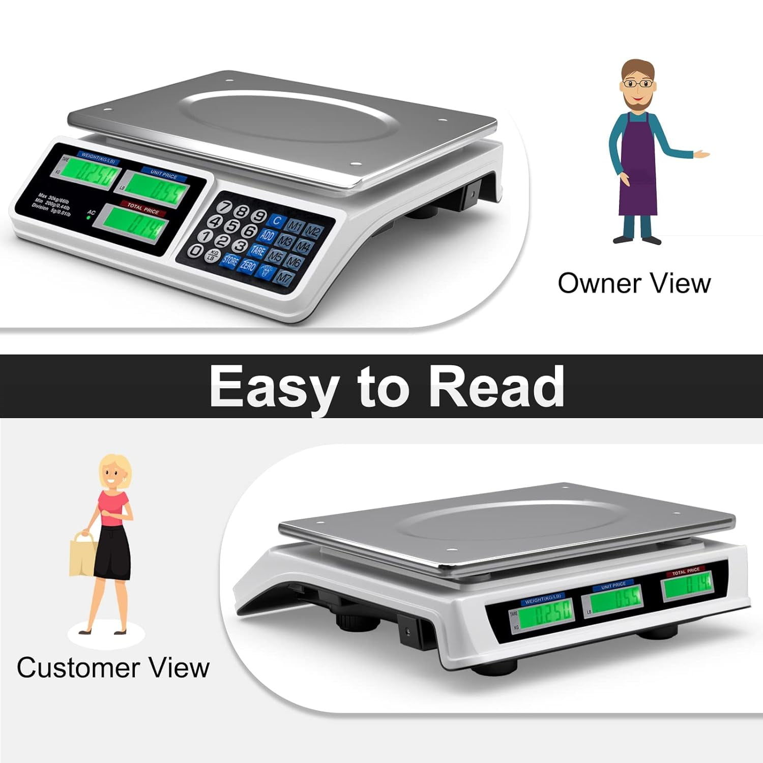 66lb Digital Kitchen Scale with Stainless Steel Platform and Dual LCD ...