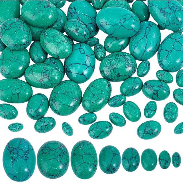 66pcs 8 Sizes Synthetic Turquoise Cracked Cabochons Oval Flat Back ...