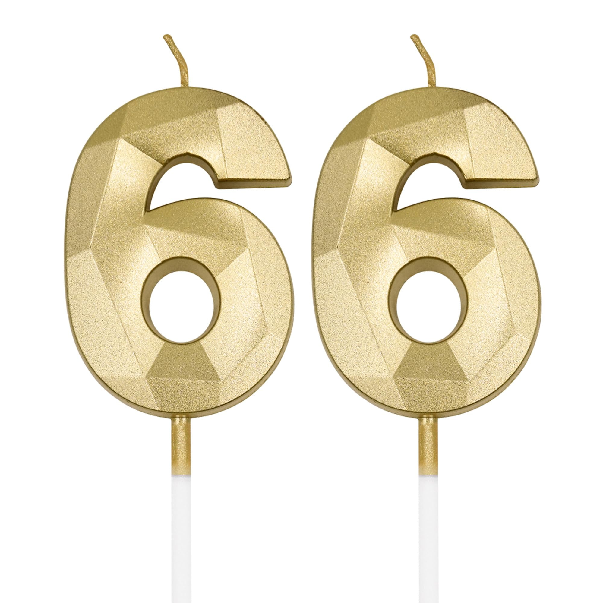 66th Birthday Candles for Cake, Gold Number 66 3D Diamond Shaped Candle ...