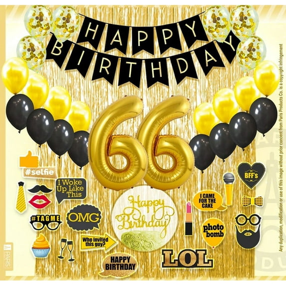 66th Birthday Decoration Black and Gold for Boy & Girl, 66th Cake ...