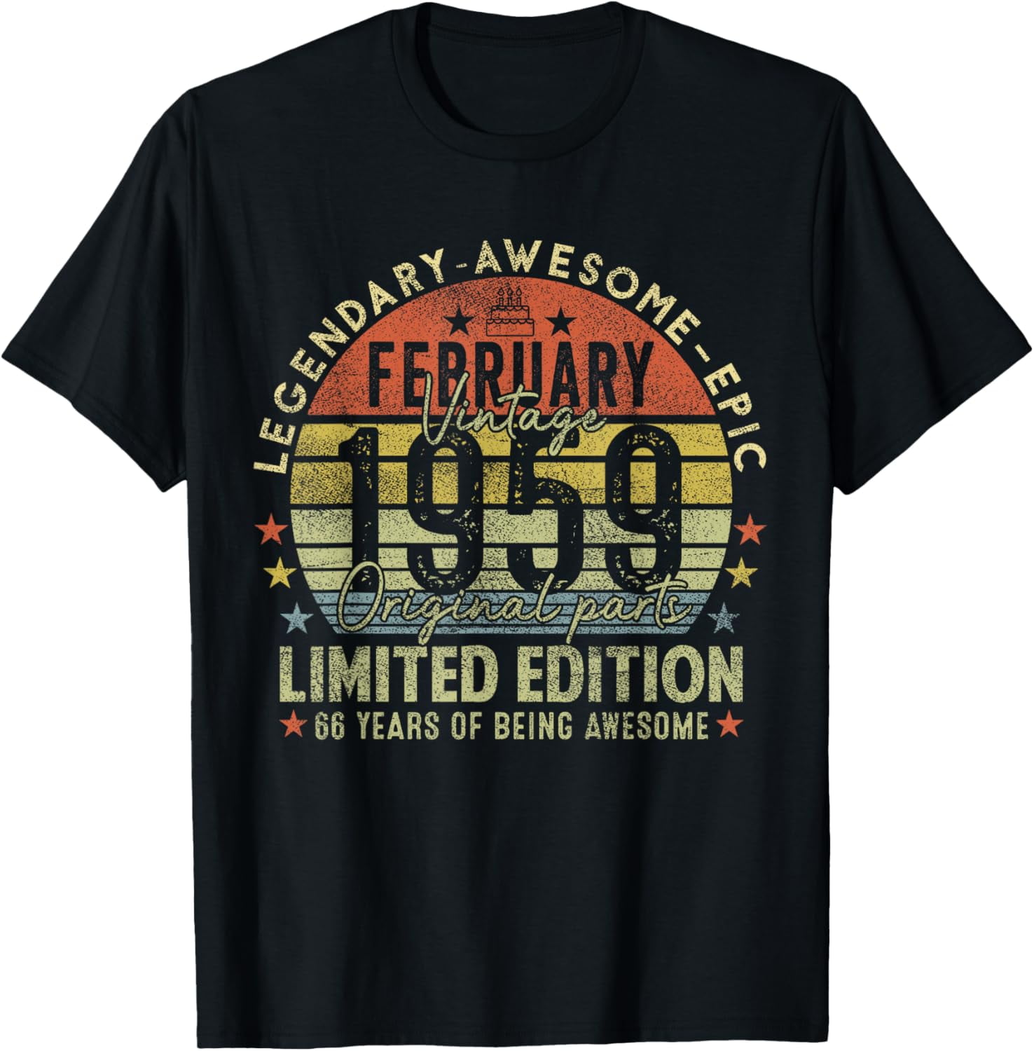 66th Birthday Gifts Vintage February 1959 66 Years Old Men T-Shirt ...
