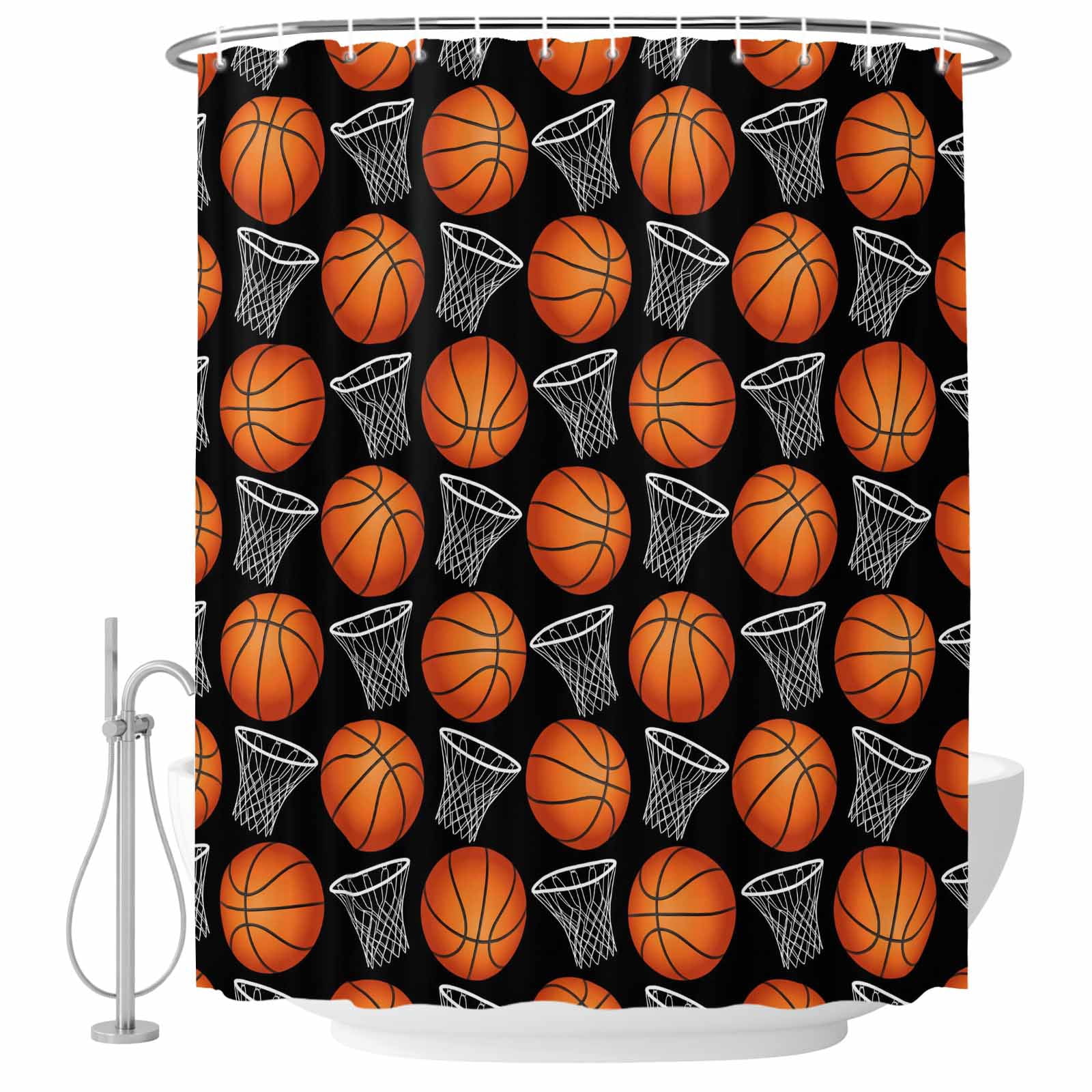 66x72 Inch Shower Curtains for Bathroom, Basketball Sports Fabric Bath ...