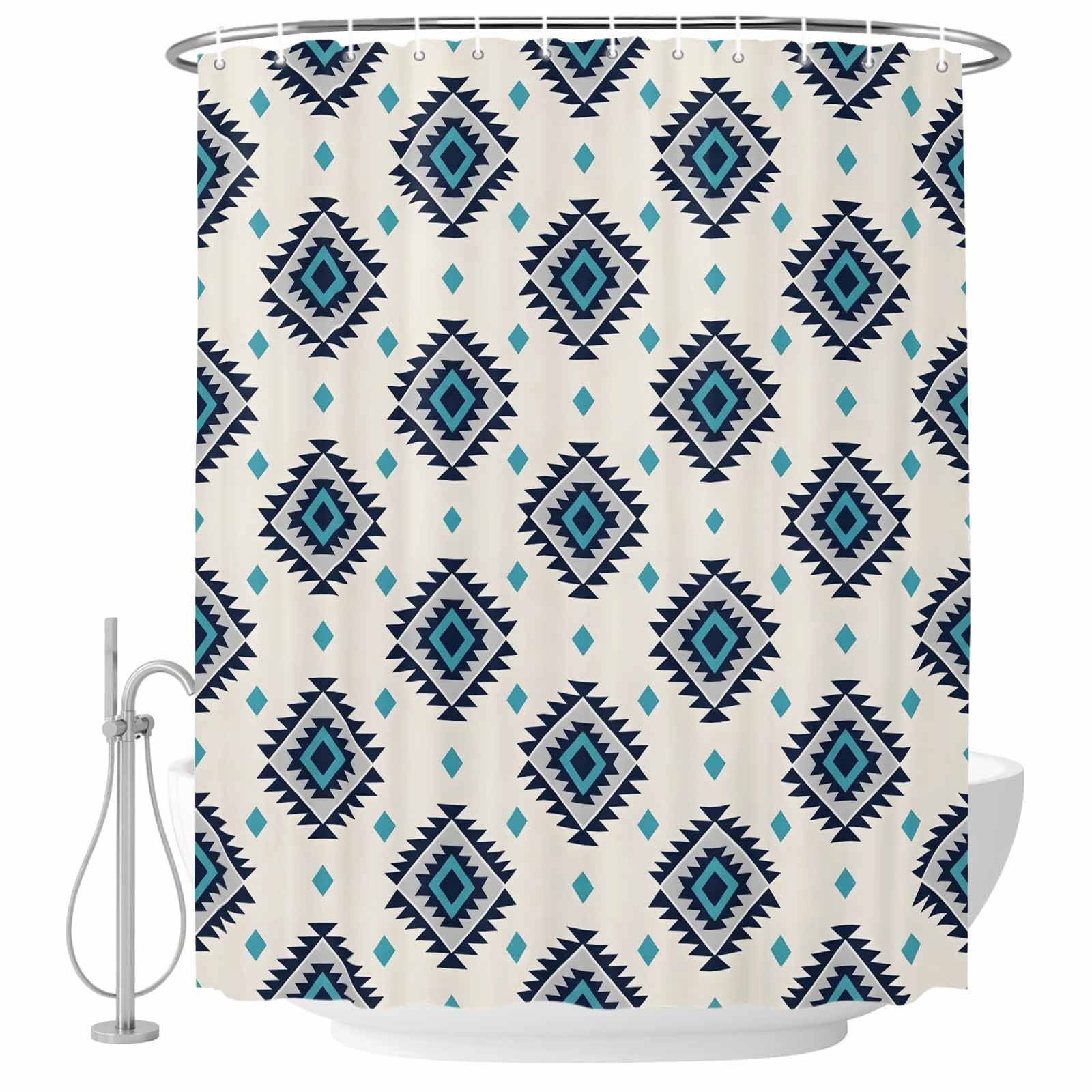 66x72 Inch Shower Curtains for Bathroom, Beige Teal Blue Boho Fabric ...