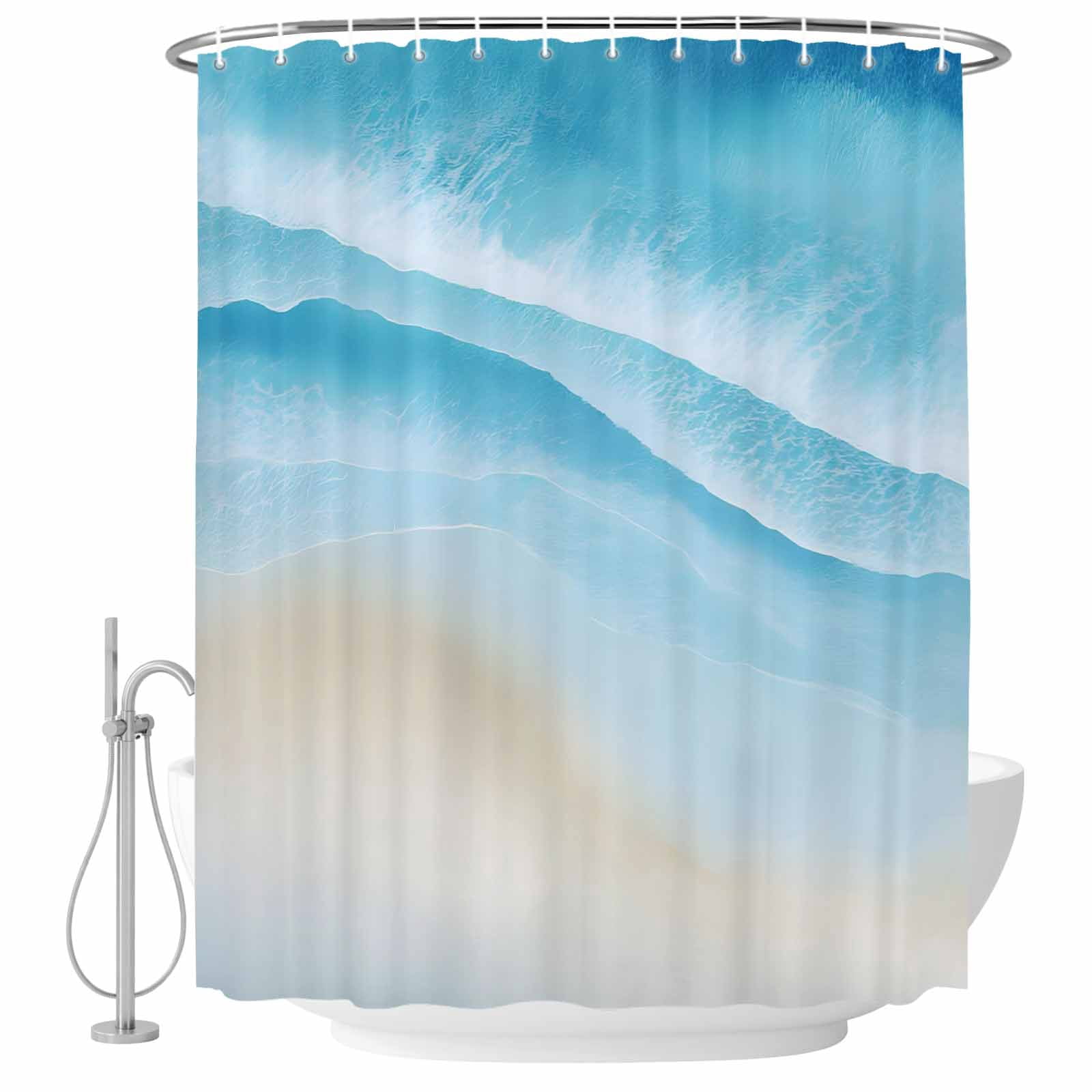 66x72 Inch Shower Curtains for Bathroom, Blue Beach Coastal Fabric Bath ...
