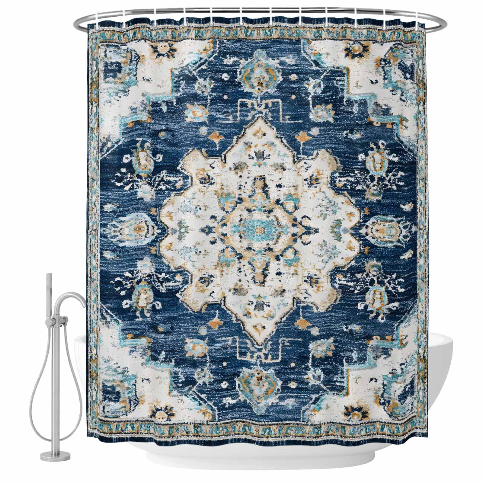66x72 Inch Shower Curtains for Bathroom, Blue Boho Fabric Bath Curtain ...