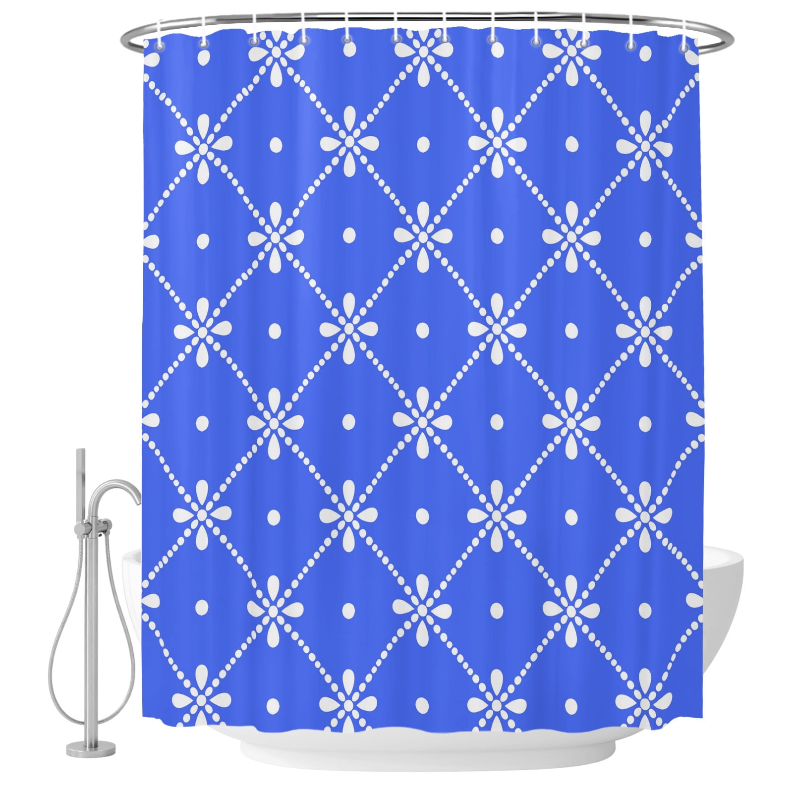 66x72 Inch Shower Curtains for Bathroom, Blue Checkered Fabric Bath ...
