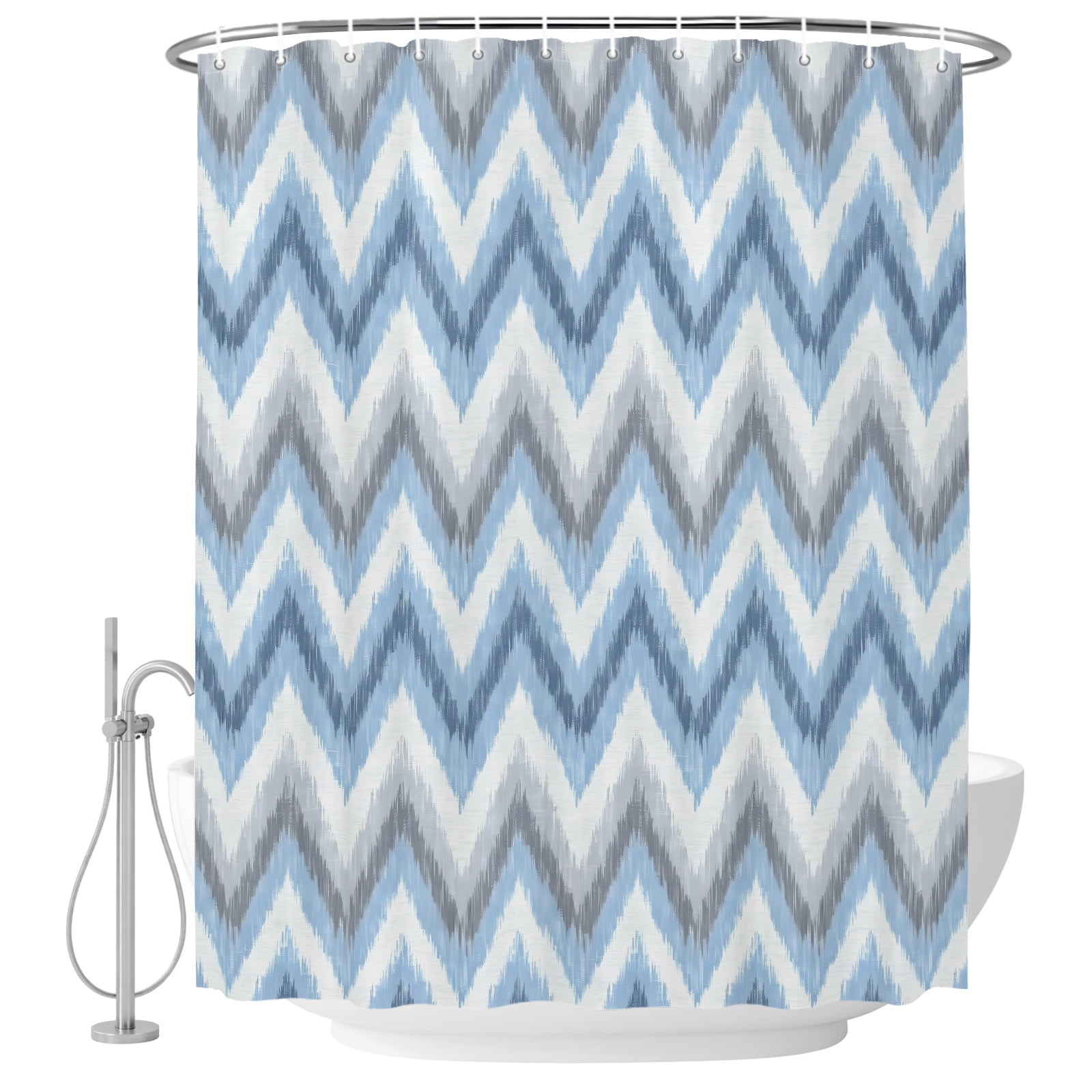 66x72 Inch Shower Curtains for Bathroom, Blue Grey Zigzag Fabric Bath ...