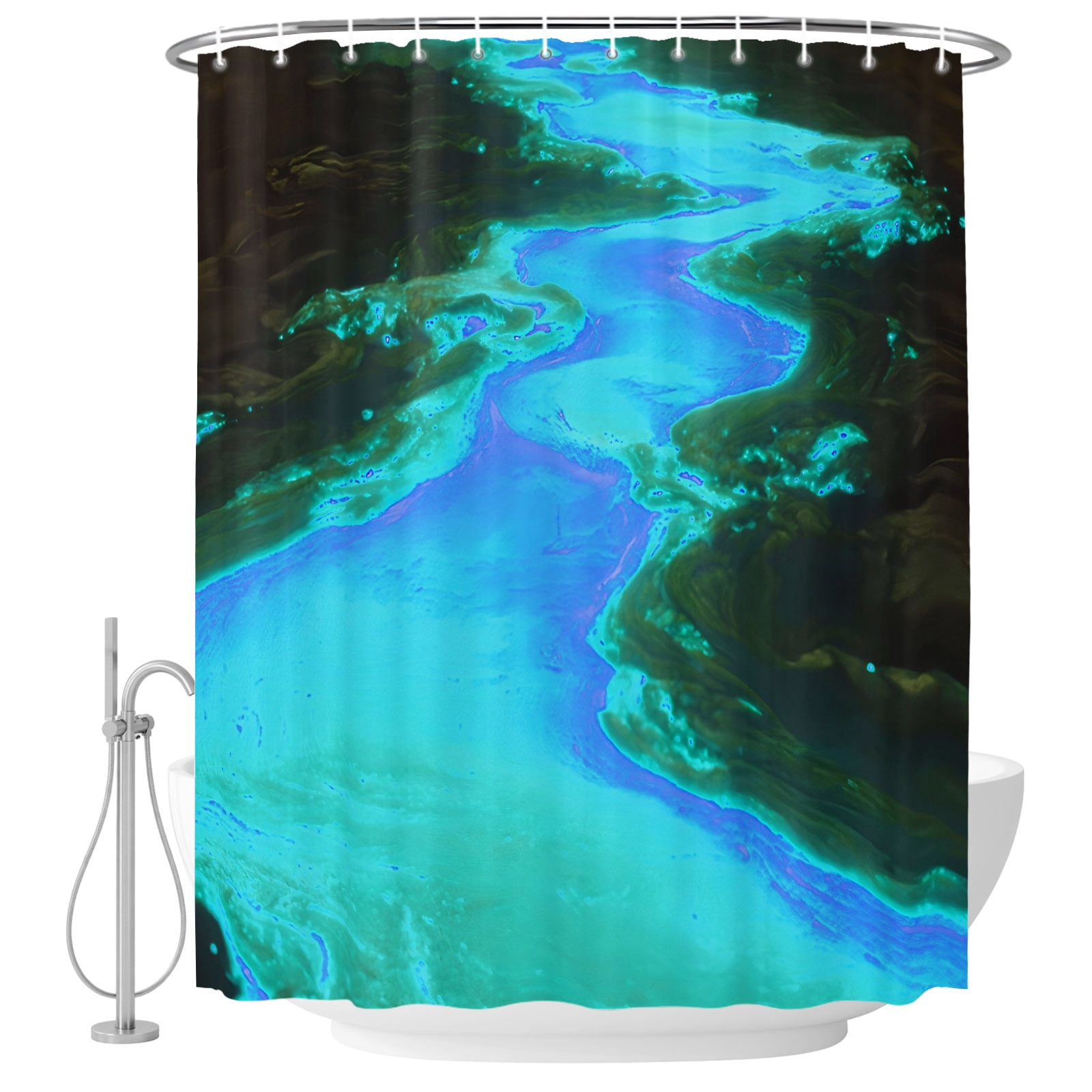 66x72 Inch Shower Curtains for Bathroom, Blue River Fabric Bath Curtain ...