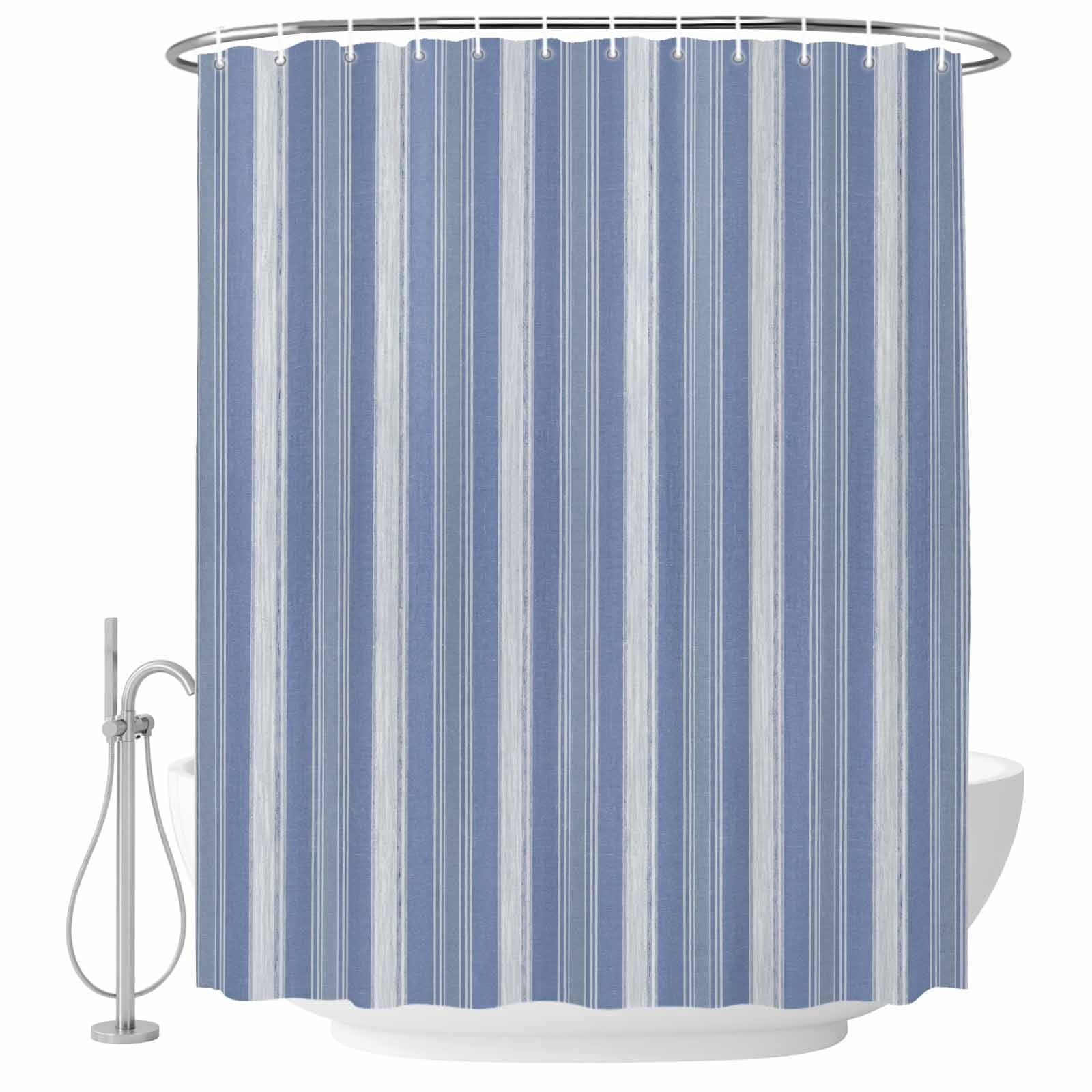 66x72 Inch Shower Curtains for Bathroom, Blue Striped Fabric Bath ...