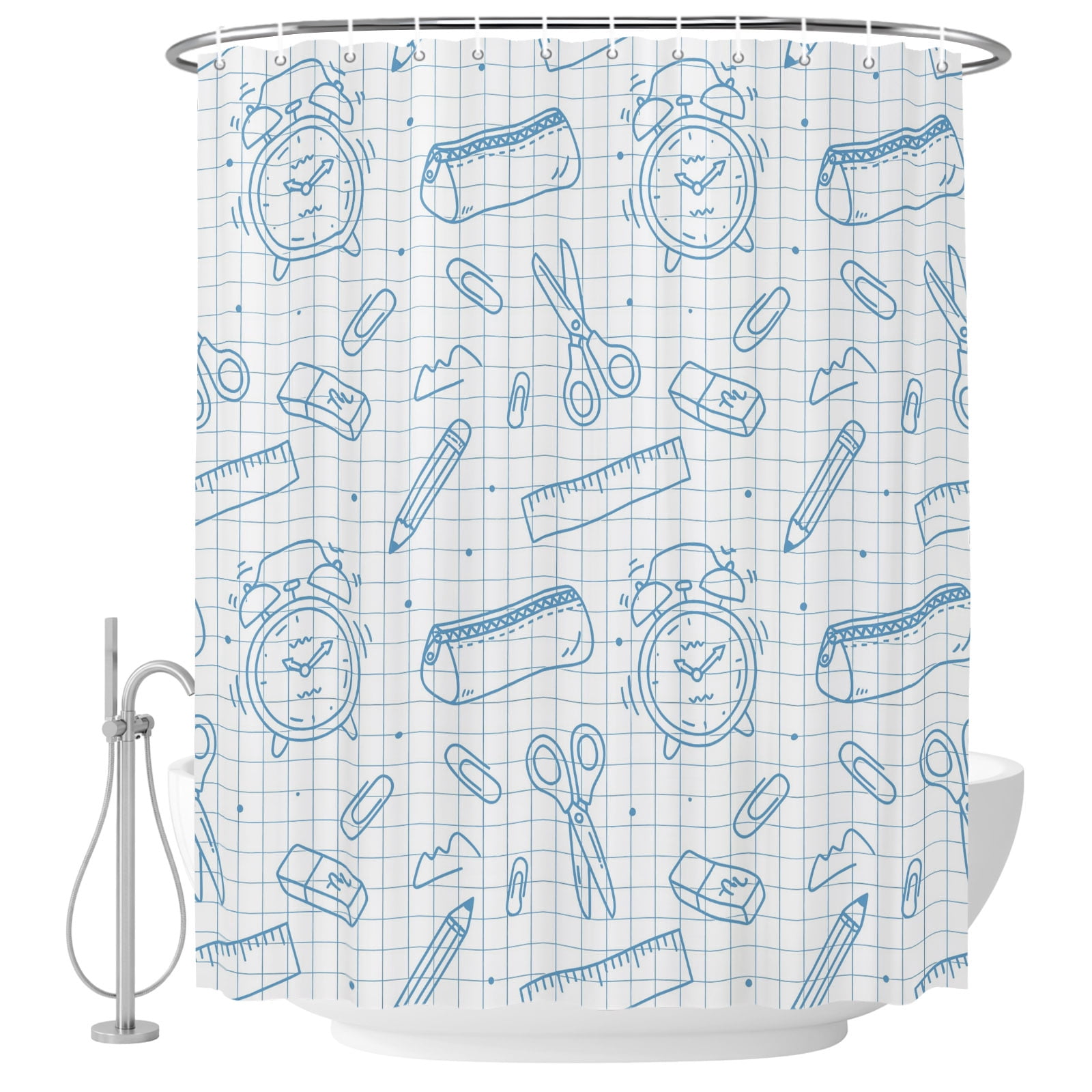 66x72 Inch Shower Curtains for Bathroom, Blue Study Stationery Fabric ...