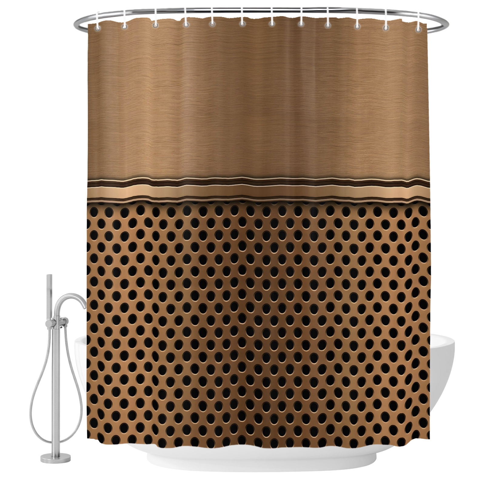66x72 Inch Shower Curtains for Bathroom, Brown Metal Hole Fabric Bath ...