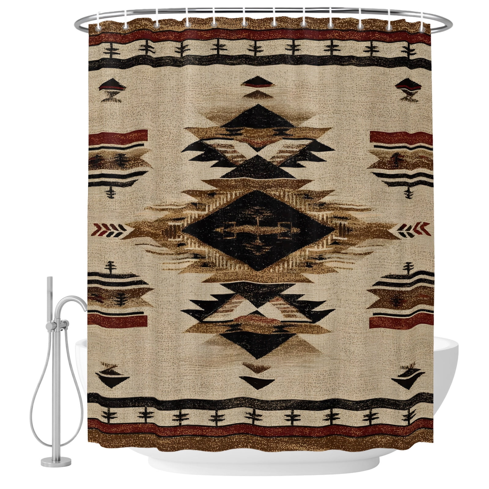 66x72 Inch Shower Curtains for Bathroom, Brown Vintage Geometric Boho ...