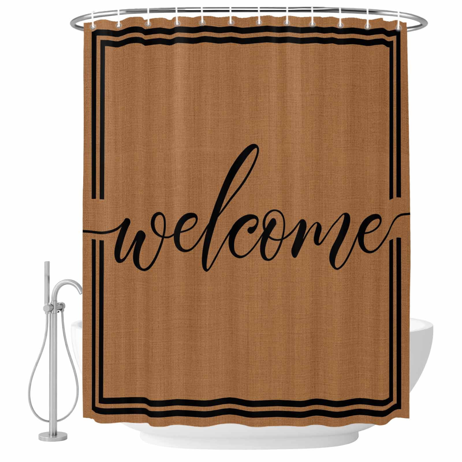 66x72 Inch Shower Curtains for Bathroom, Brown Welcome Fabric Bath ...