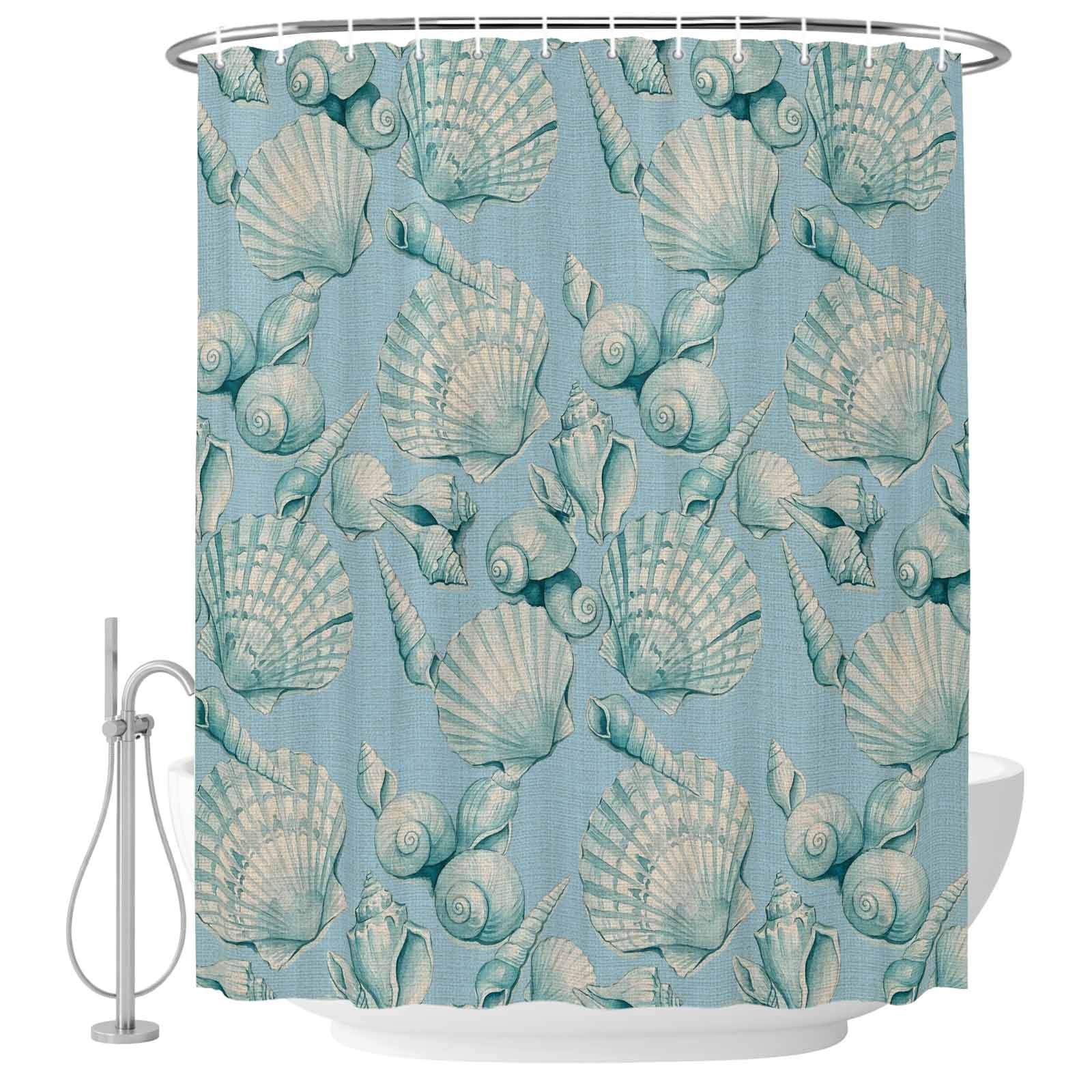 66x72 Inch Shower Curtains for Bathroom, Coastal Blue Conch Fabric Bath ...