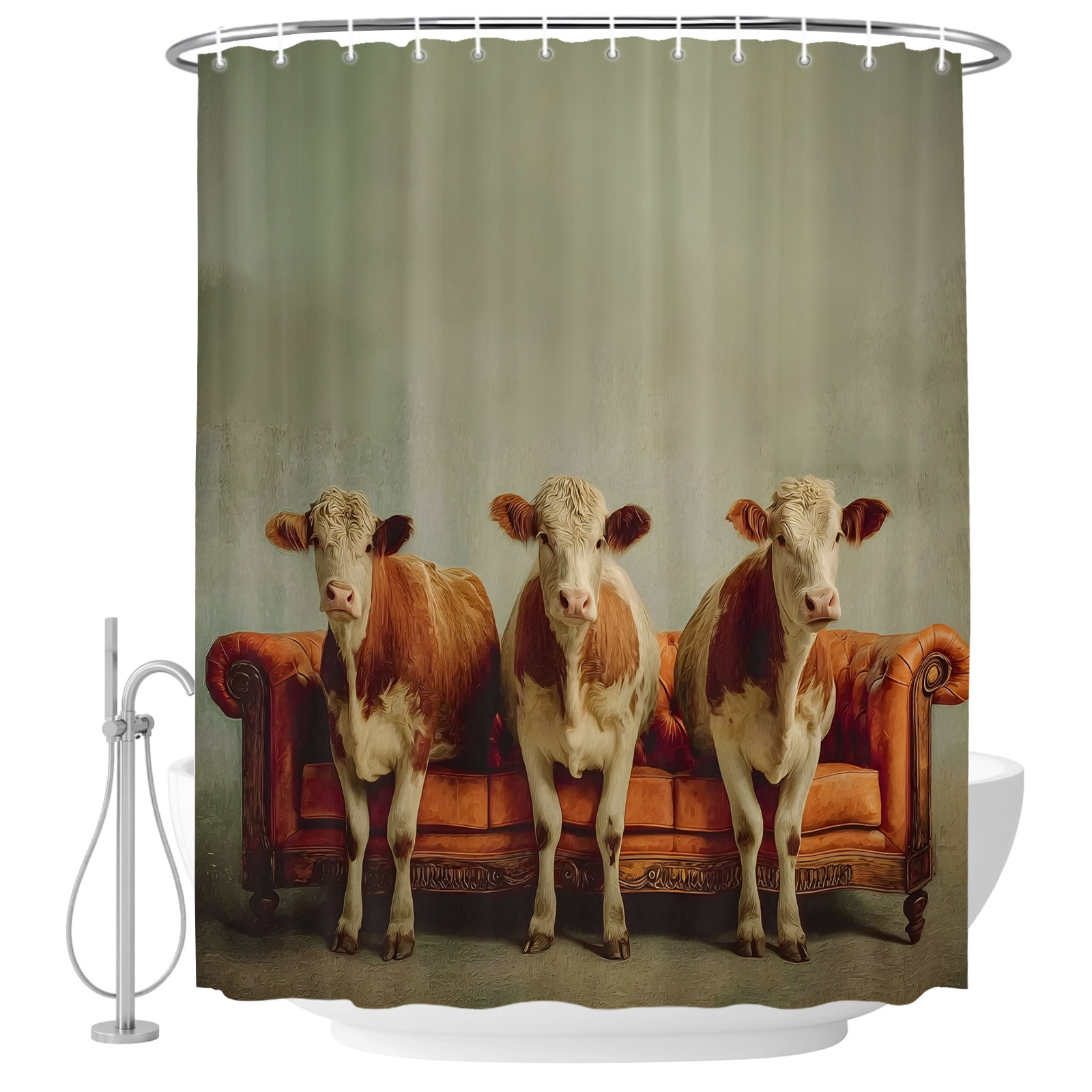 66x72 Inch Shower Curtains for Bathroom, Cows on Sofa Fabric Bath ...