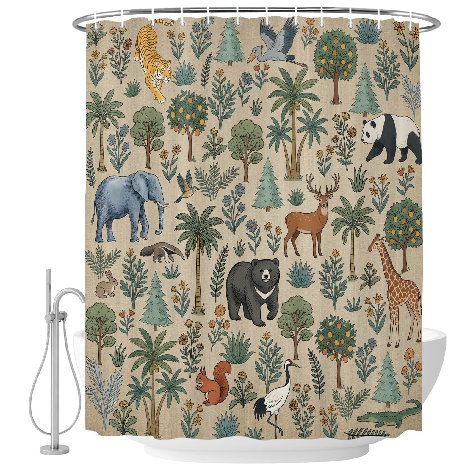 66x72 Inch Shower Curtains for Bathroom, Cute Animal Tropical Fabric ...