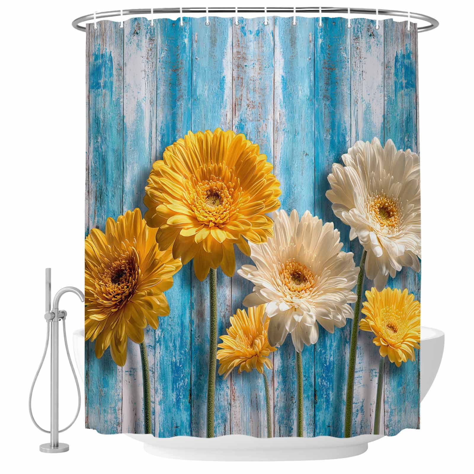 66x72 Inch Shower Curtains for Bathroom, Daisy Flower Fabric Bath ...
