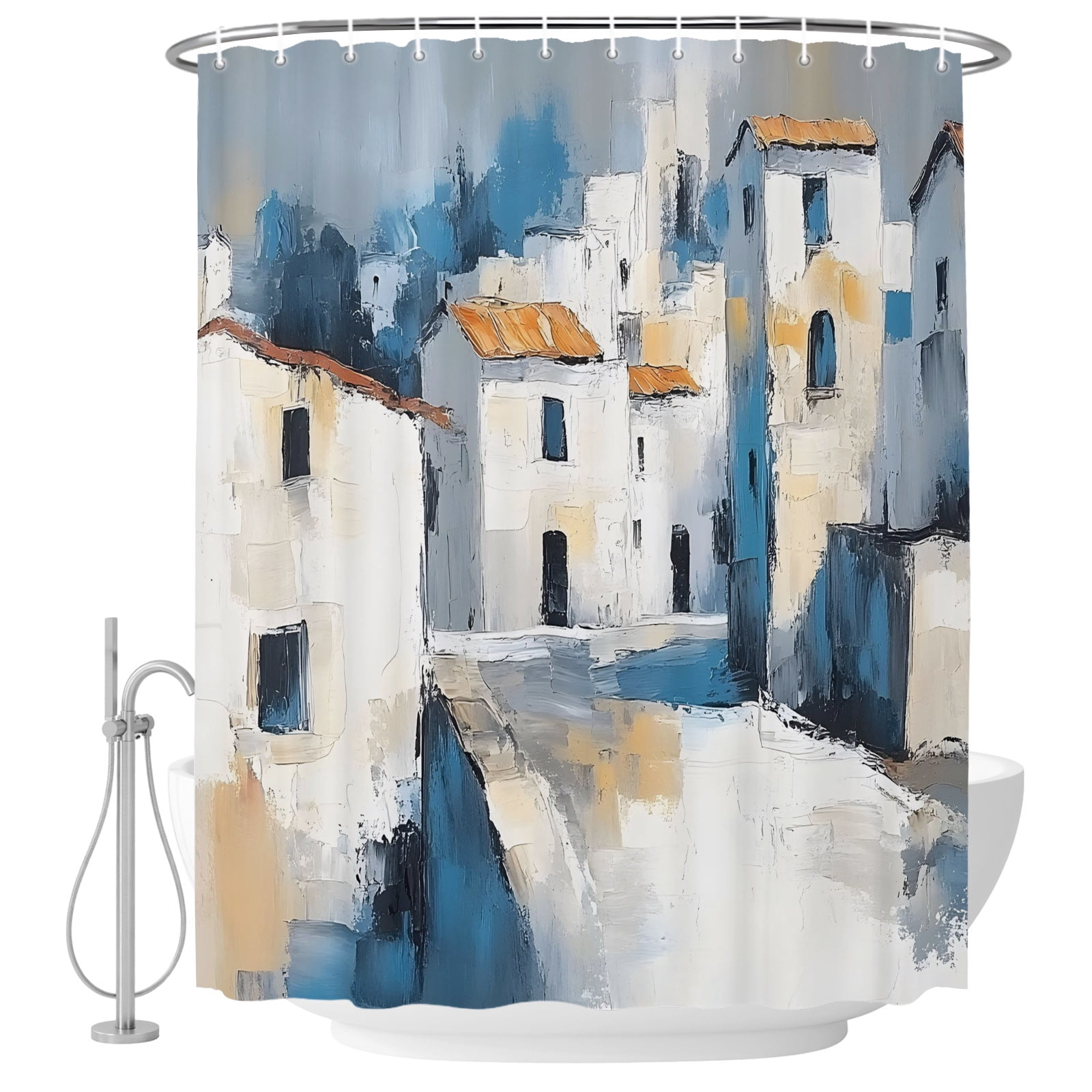 66x72 Inch Shower Curtains for Bathroom, Farmhouse Village Fabric Bath ...