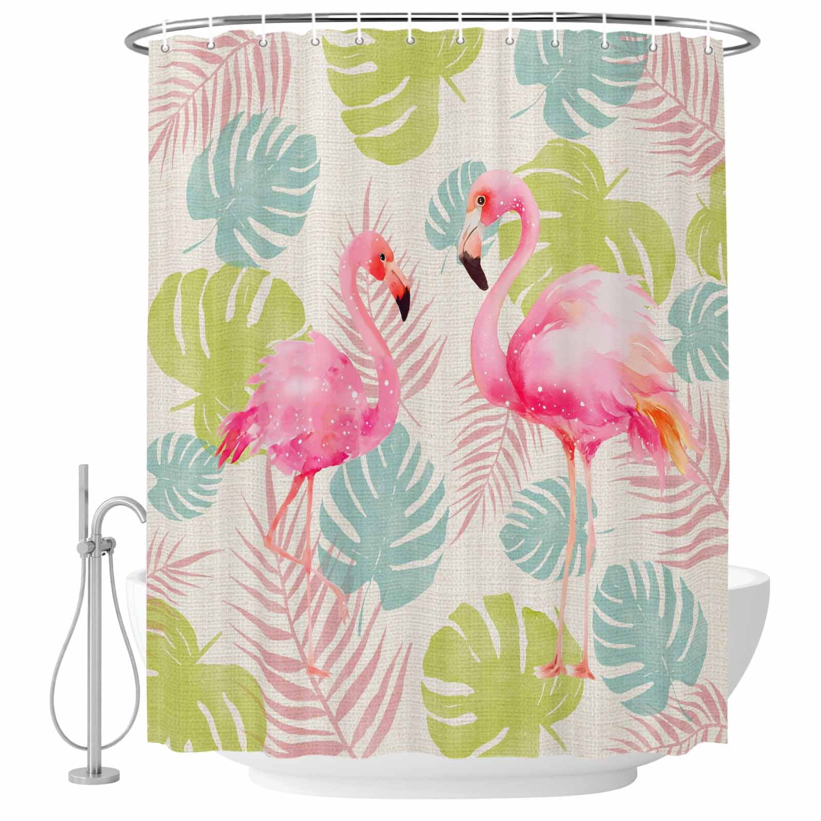 66x72 Inch Shower Curtains for Bathroom, Flamingos Fabric Bath Curtain ...