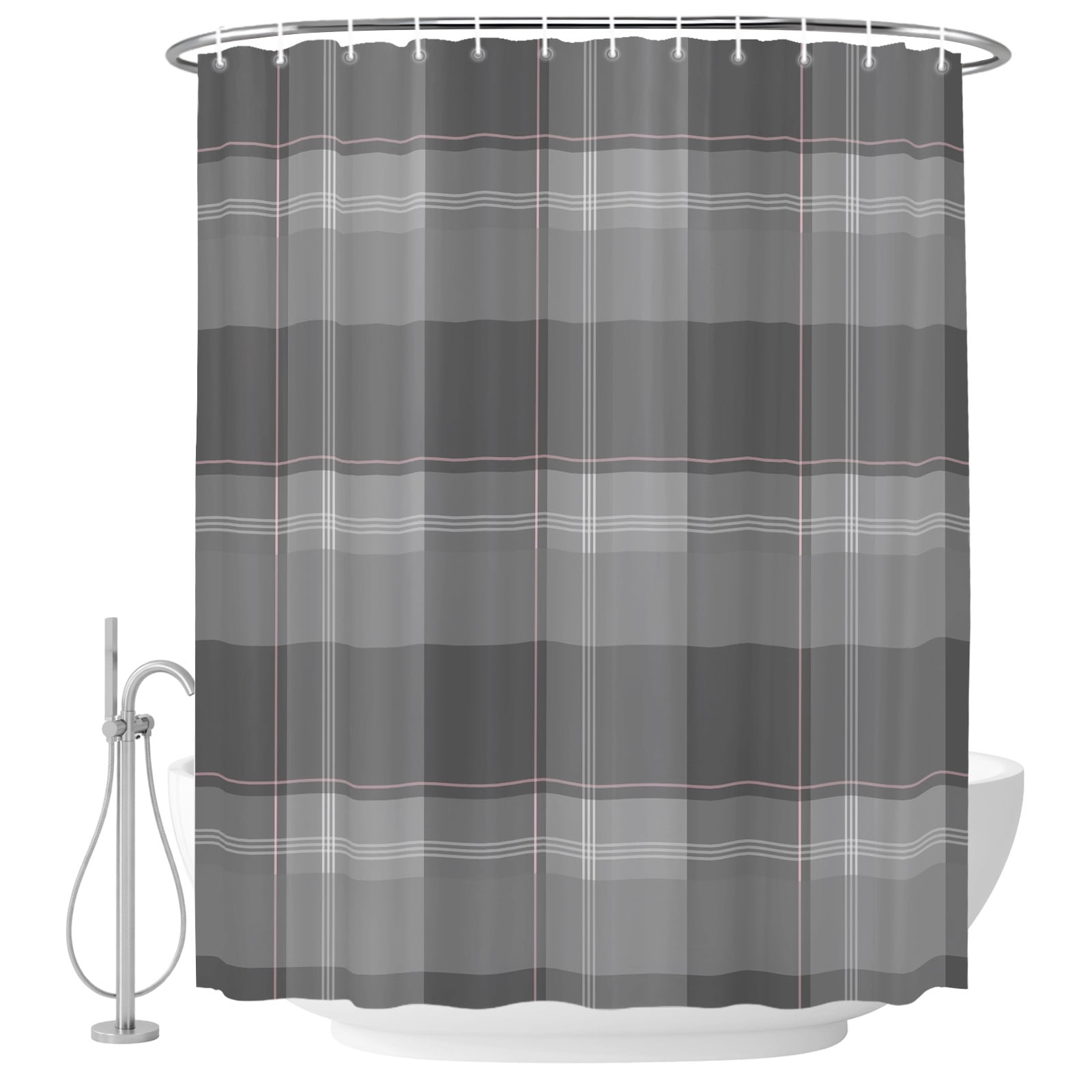 66x72 Inch Shower Curtains for Bathroom, Grey Buffalo Plaid Fabric Bath ...