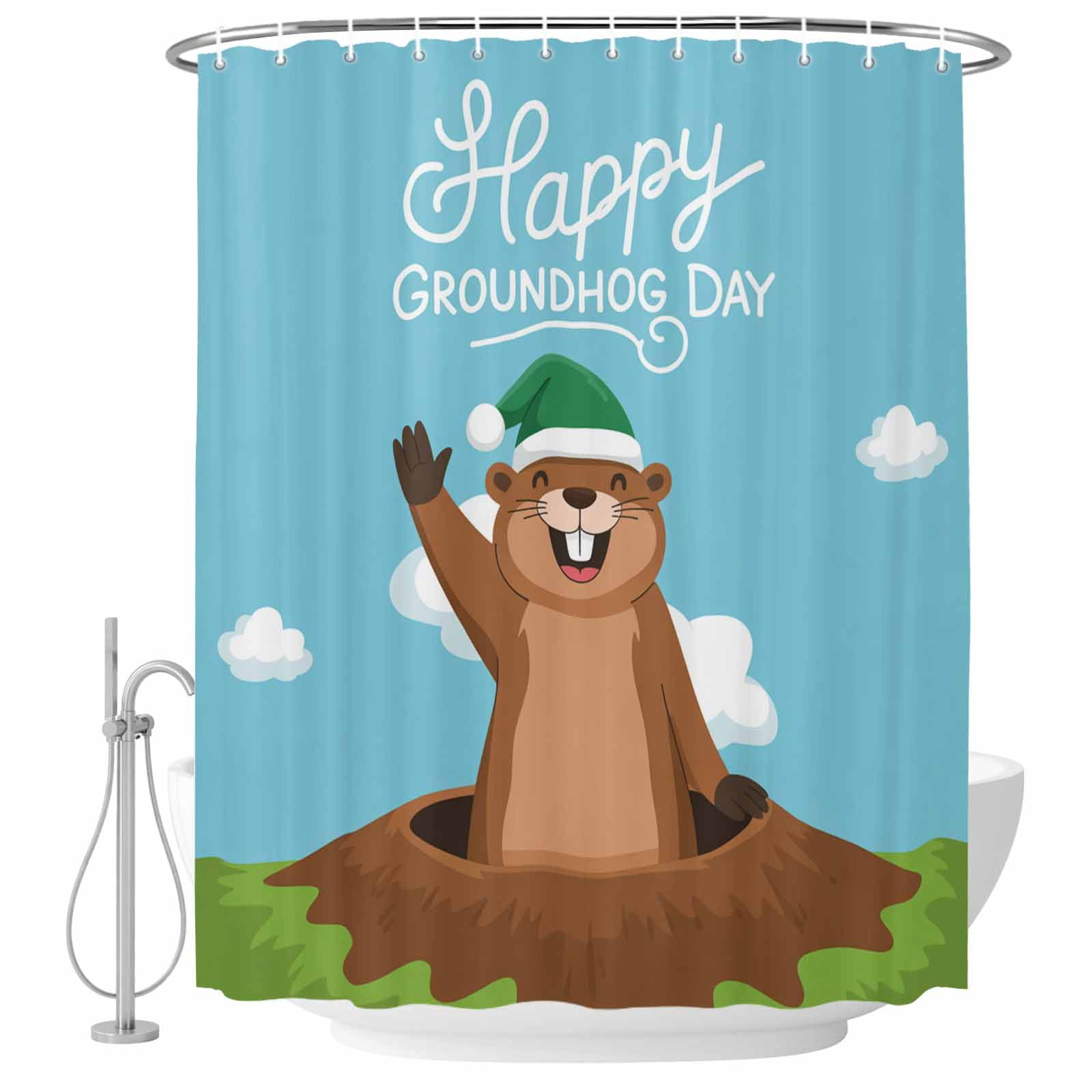 66x72 Inch Shower Curtains for Bathroom, Happy Groundhog Day Bath ...