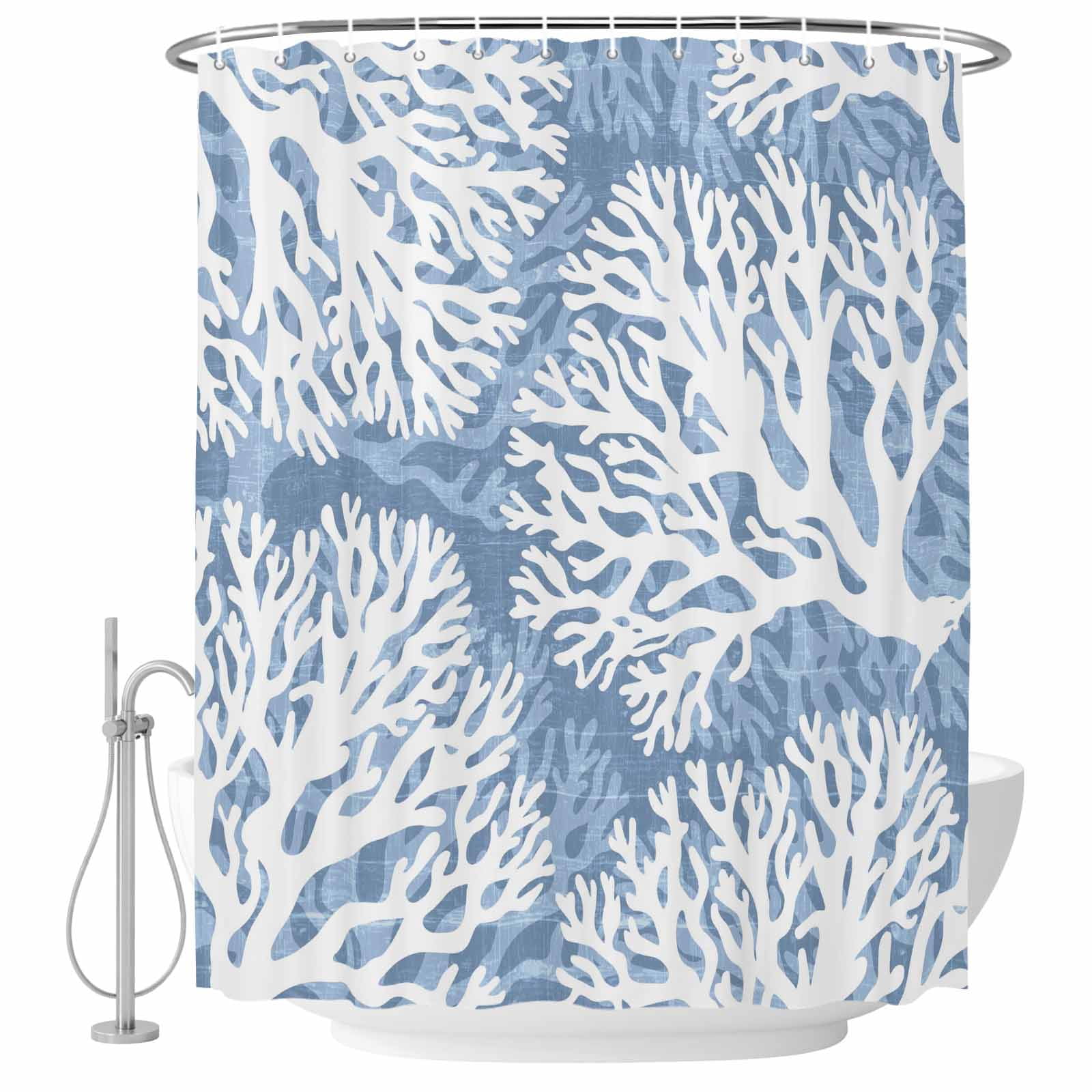66x72 Inch Shower Curtains for Bathroom, Lake Blue Coral Coastal Fabric ...