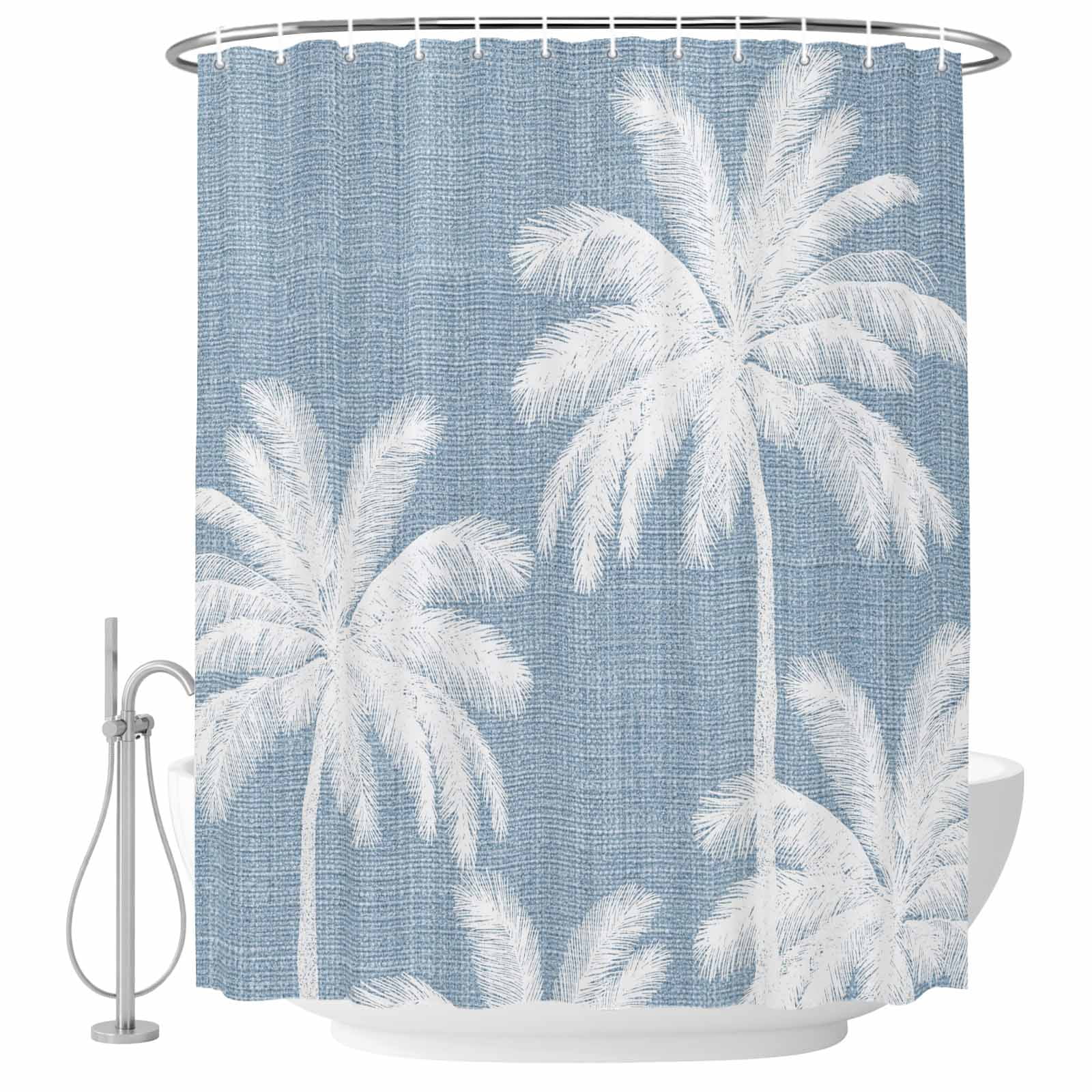 66x72 Inch Shower Curtains for Bathroom, Light Blue Palm Trees Fabric ...