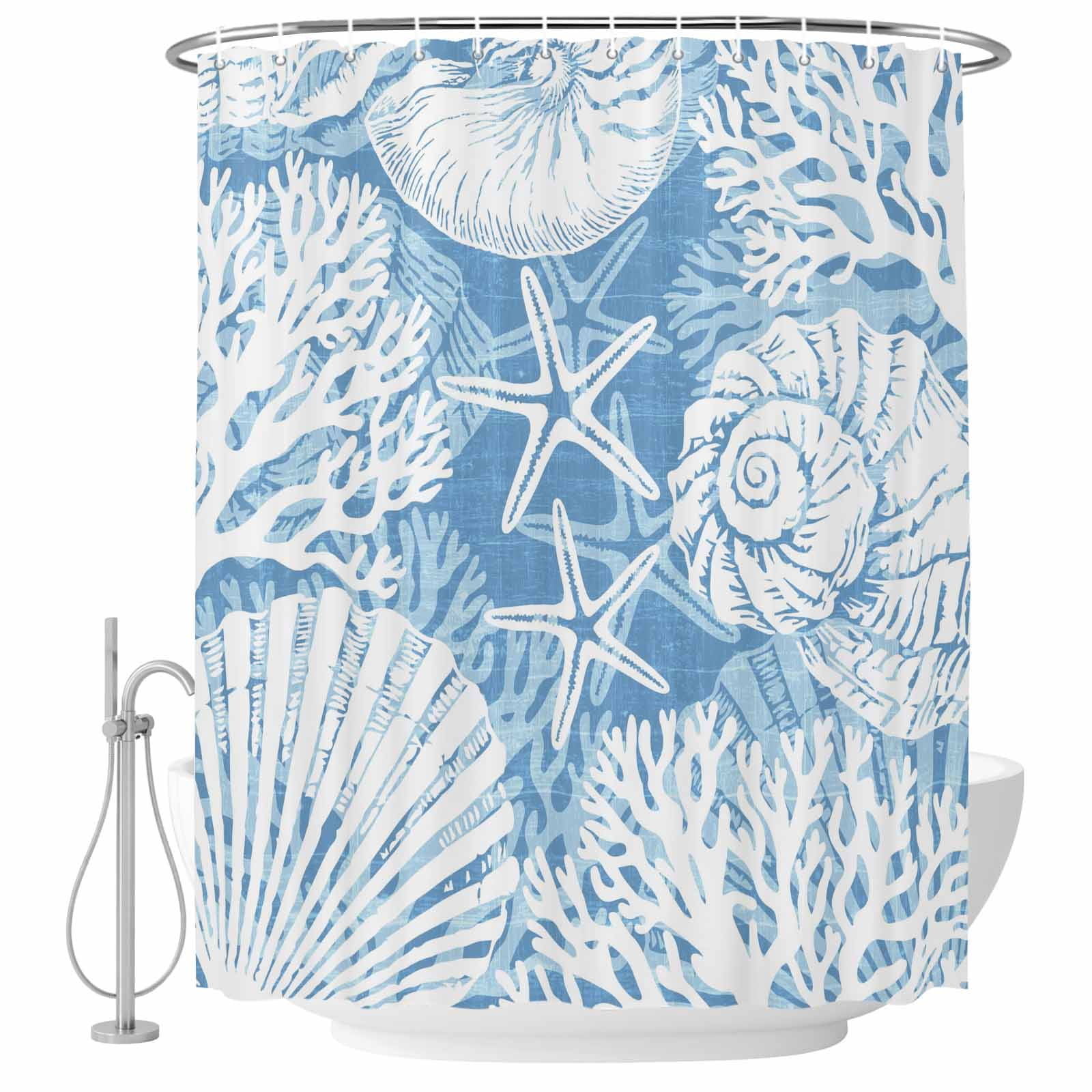 66x72 Inch Shower Curtains for Bathroom, Light Blue Starfish Coastal ...