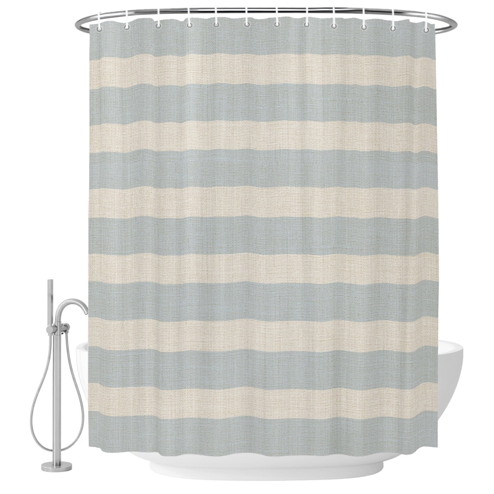 66x72 Inch Shower Curtains for Bathroom, Light Blue Striped Fabric Bath ...
