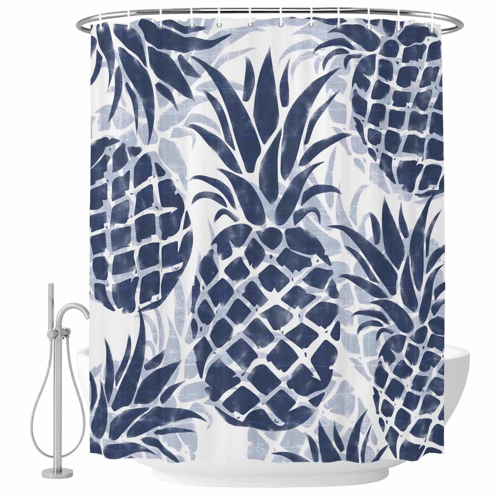 66x72 Inch Shower Curtains for Bathroom, Navy Blue Pineapple Fabric ...
