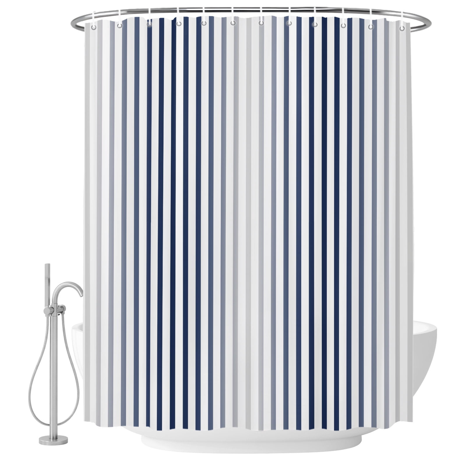 66x72 Inch Shower Curtains for Bathroom, Ombre Navy Blue Grey Striped ...