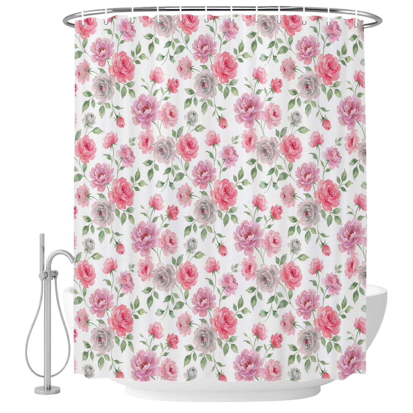 66x72 Inch Shower Curtains for Bathroom, Pink Gray Roses Fabric Bath ...