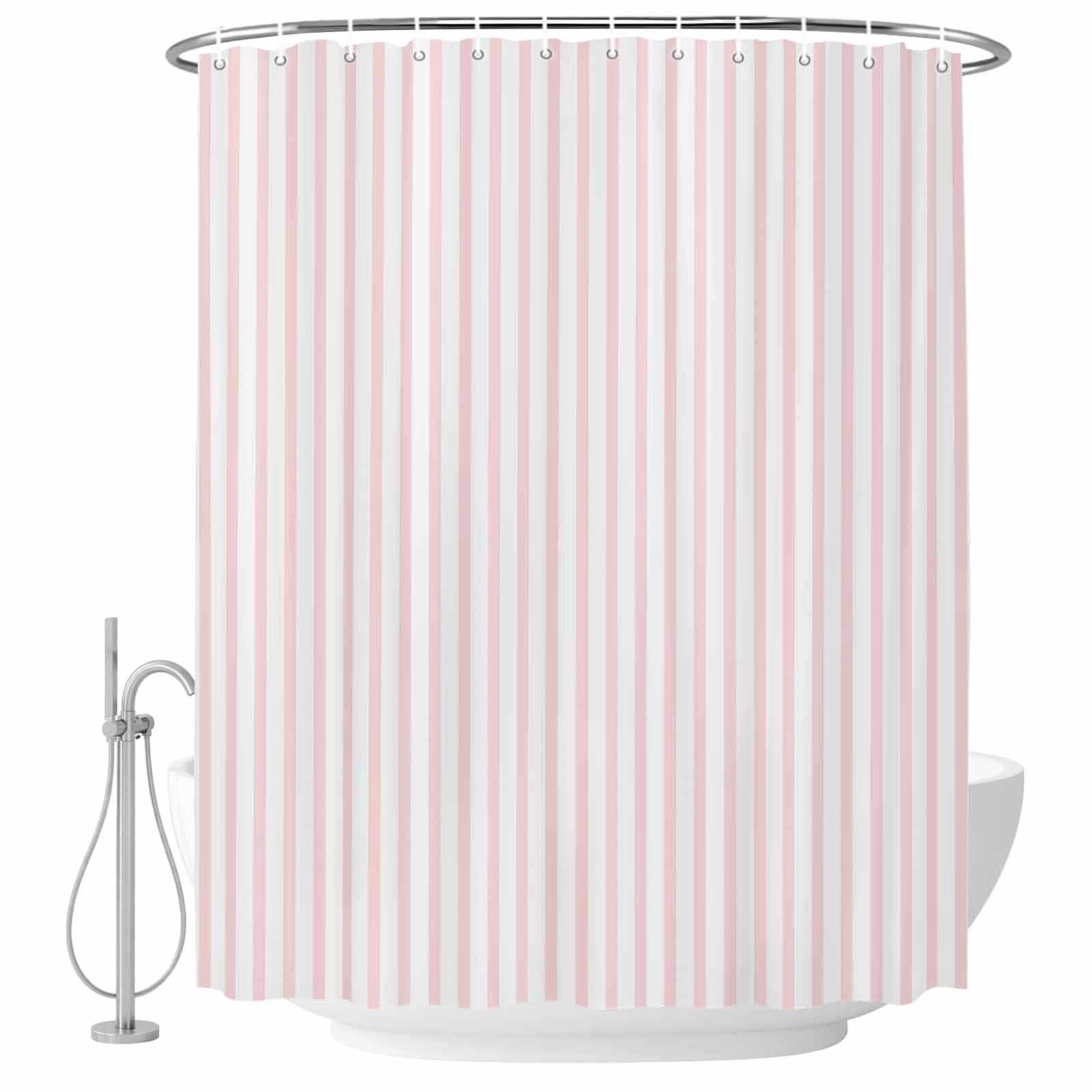 66x72 Inch Shower Curtains for Bathroom, Pink Vertical Striped Fabric ...