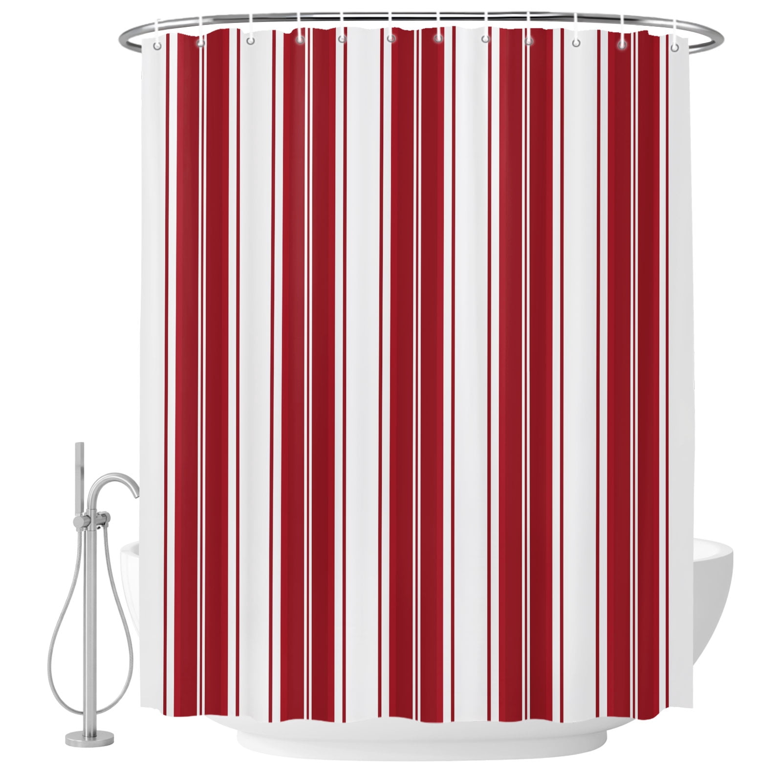 66x72 Inch Shower Curtains for Bathroom, Red Striped Fabric Bath ...