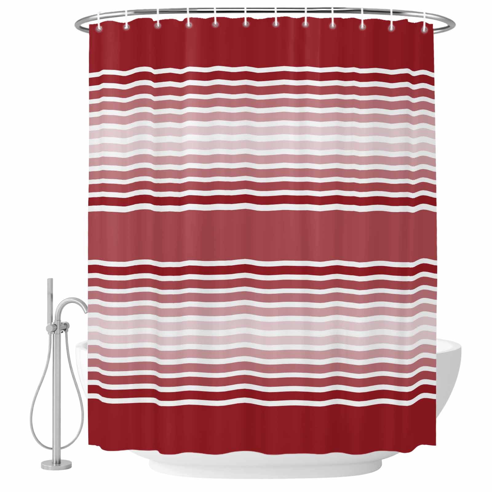 66x72 Inch Shower Curtains for Bathroom, Red Striped Fabric Bath ...