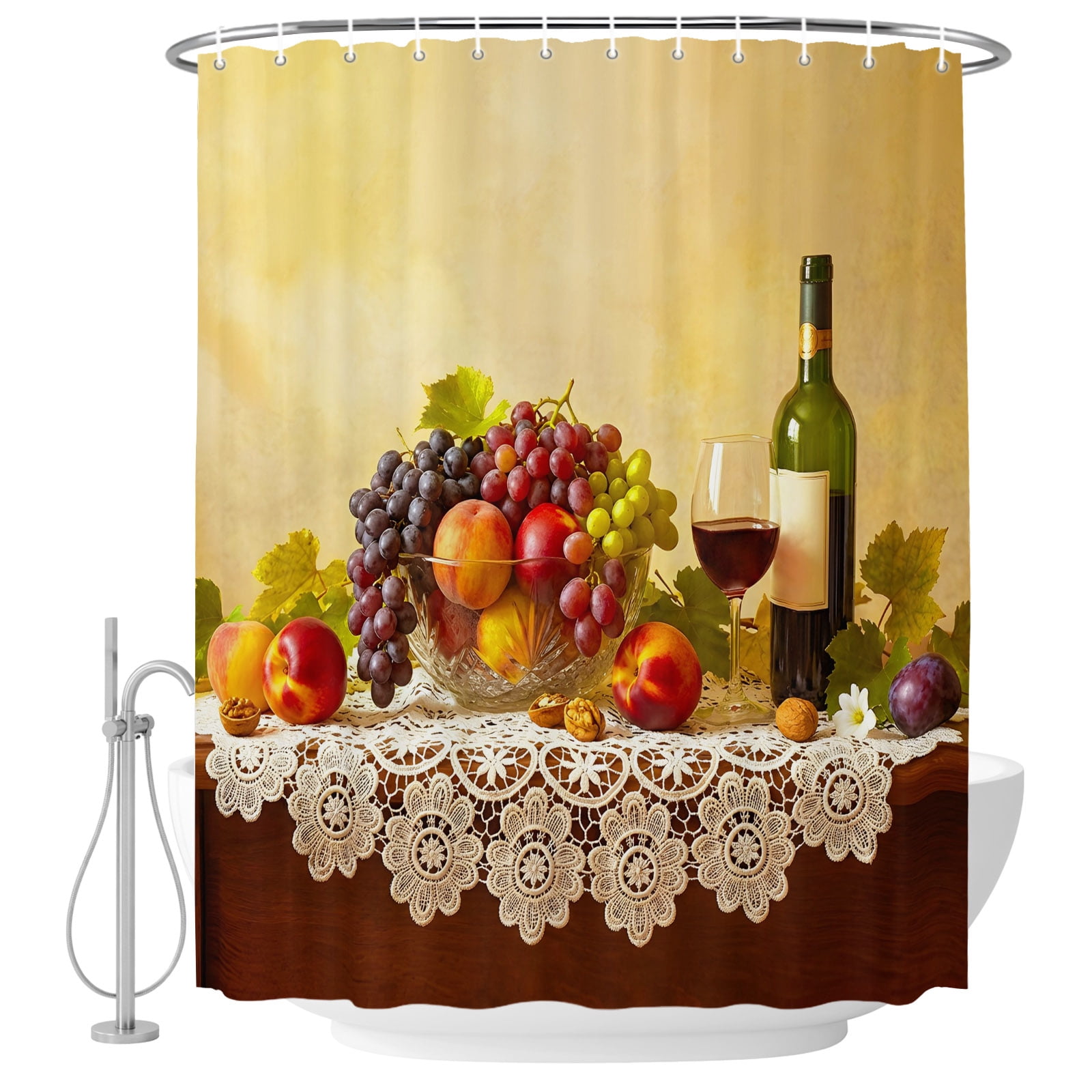 66x72 Inch Shower Curtains for Bathroom, Rustic Grape Peach Fabric Bath ...