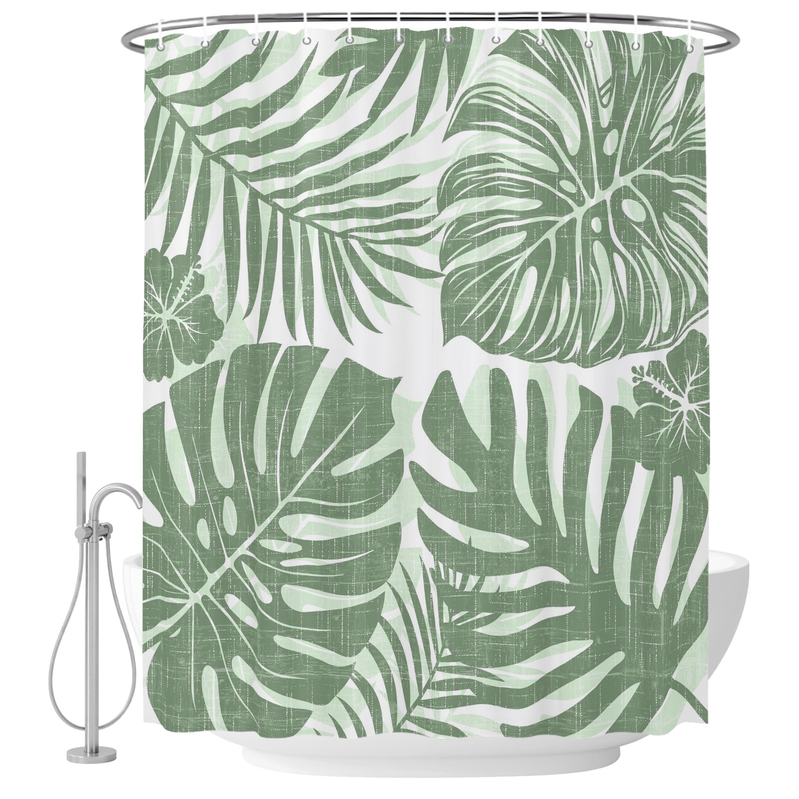 66x72 Inch Shower Curtains for Bathroom, Sage Green Monstera Fabric ...