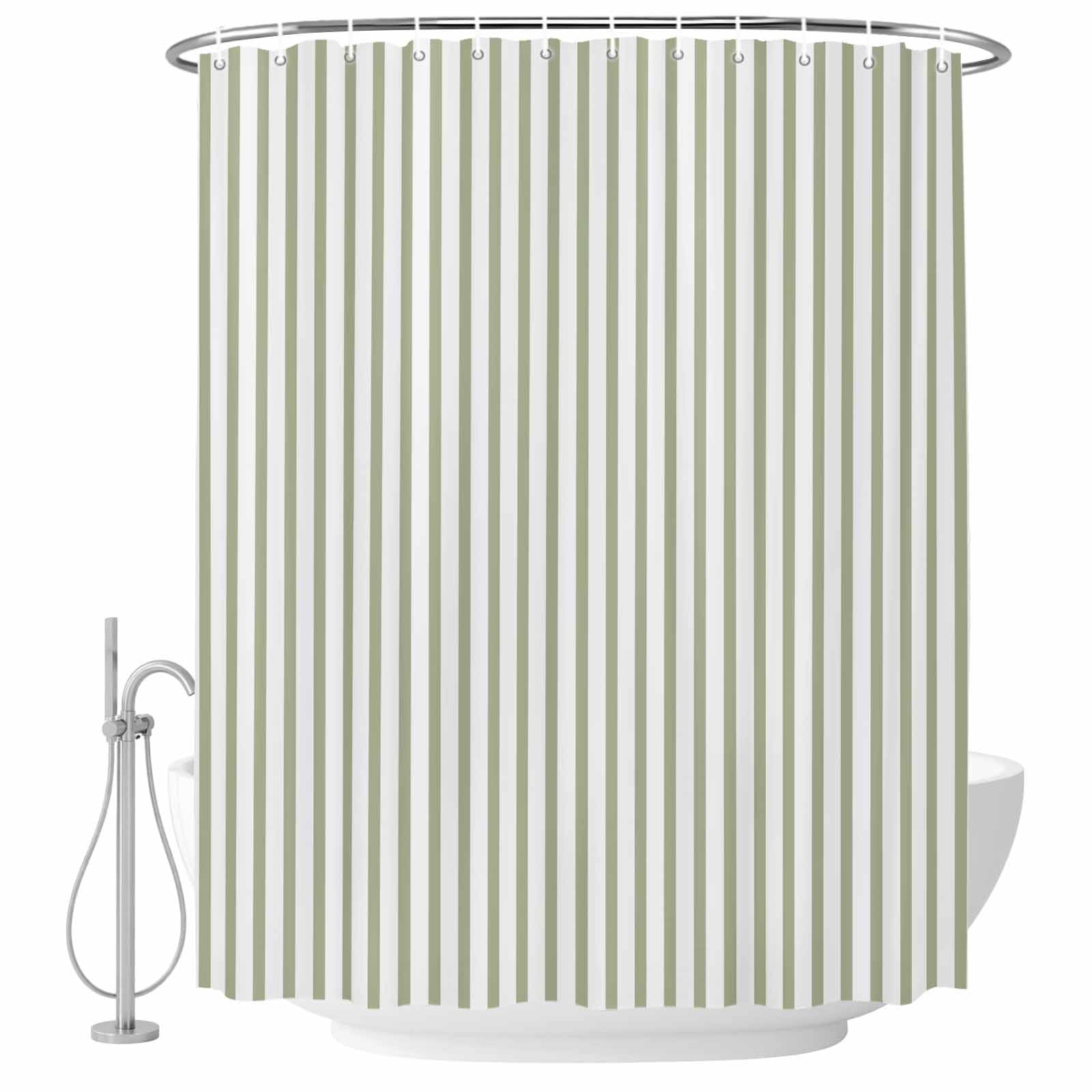 66x72 Inch Shower Curtains for Bathroom, Sage Green Vertical Striped ...