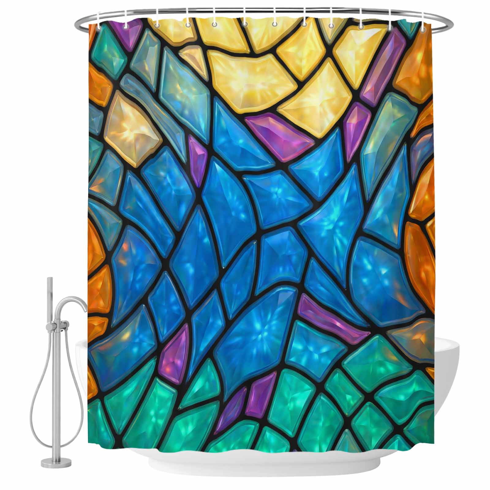 66x72 Inch Shower Curtains for Bathroom, Stained Glass Fabric Bath ...